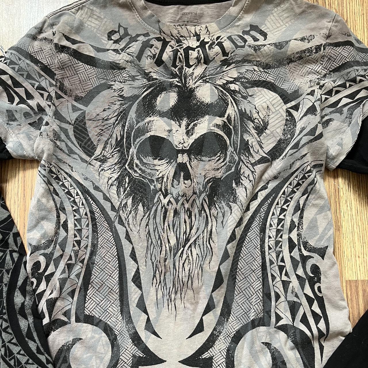 black and grey affliction skull shirt #skater... - Depop
