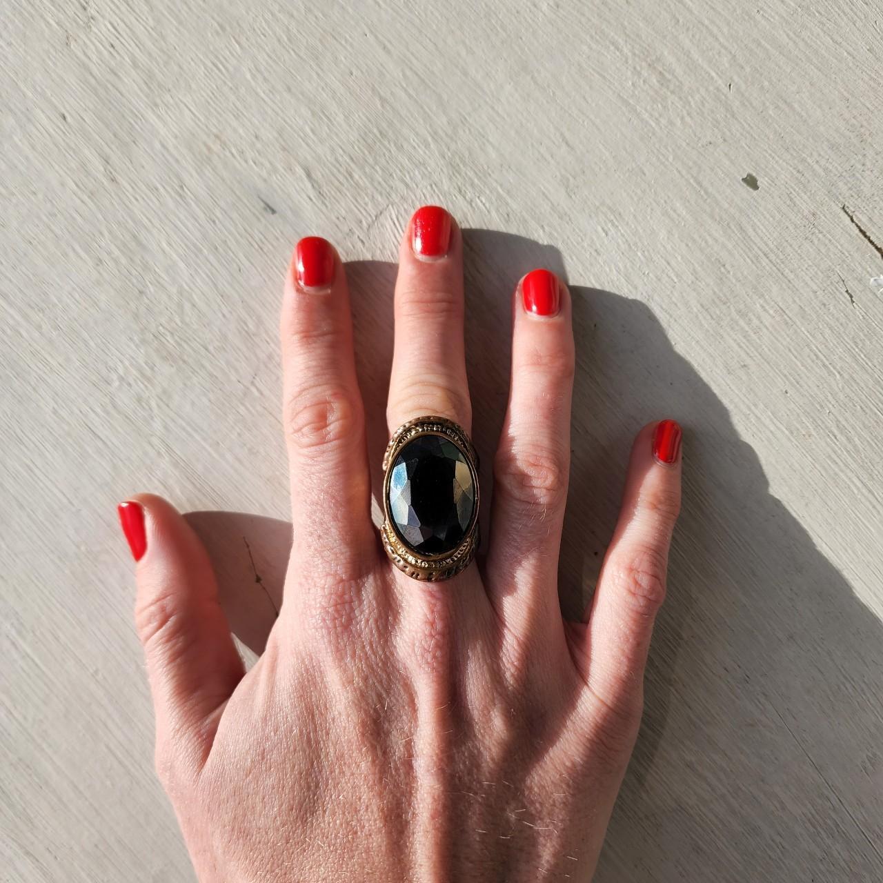 Bronze Oval Ring Ornate looking ring with black... - Depop