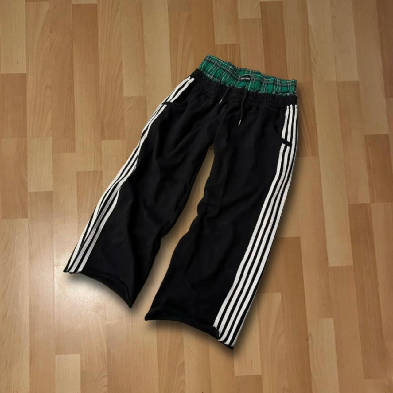 STRIPED BLACK DOUBLE LAYERED SWEATPANTS BRAND NEW... - Depop