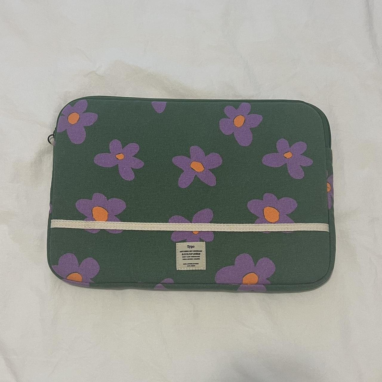 Typo Green and purple flower laptop case - Depop