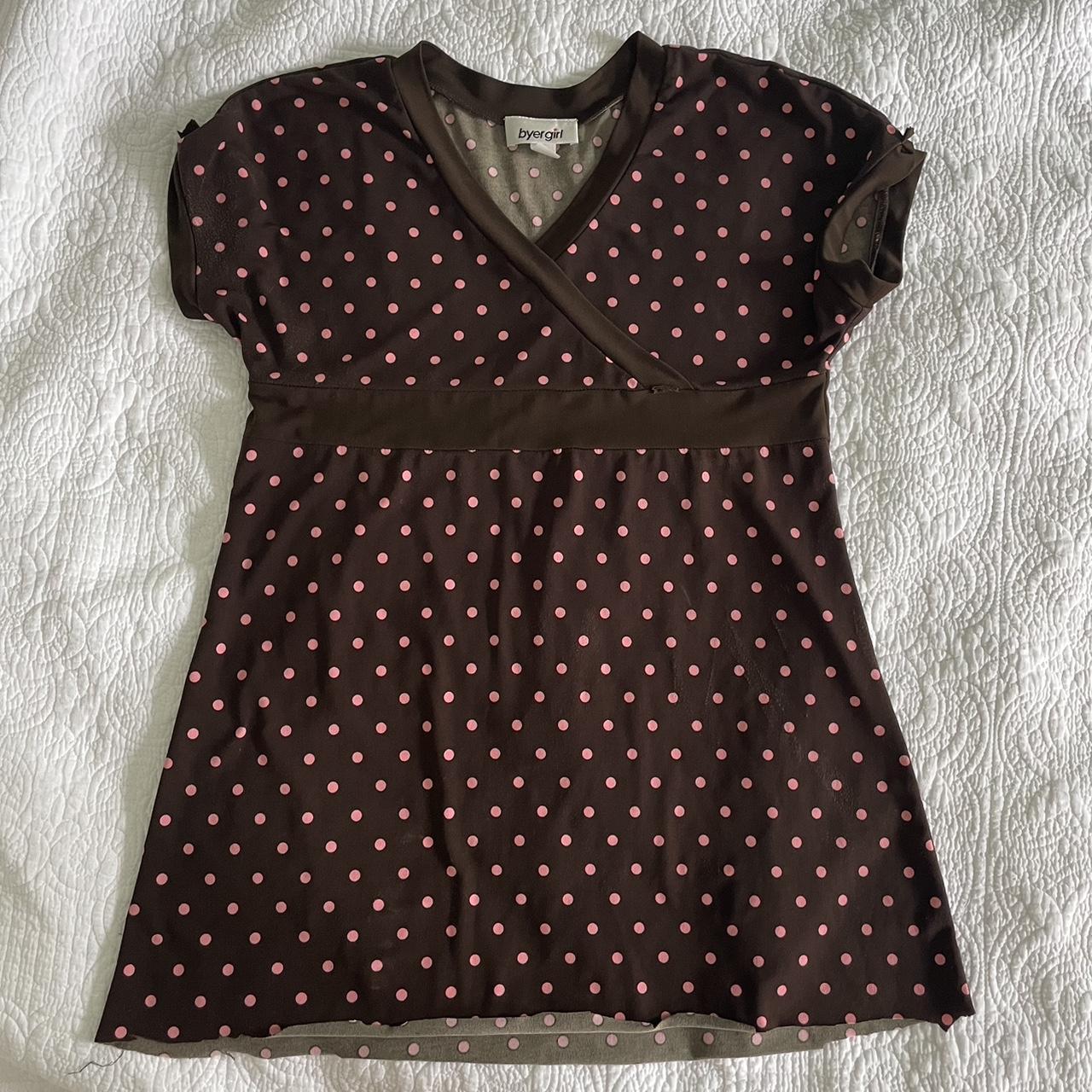 Brown And Pink Polka Dot Y2k Top Size Xss Byergirl Depop