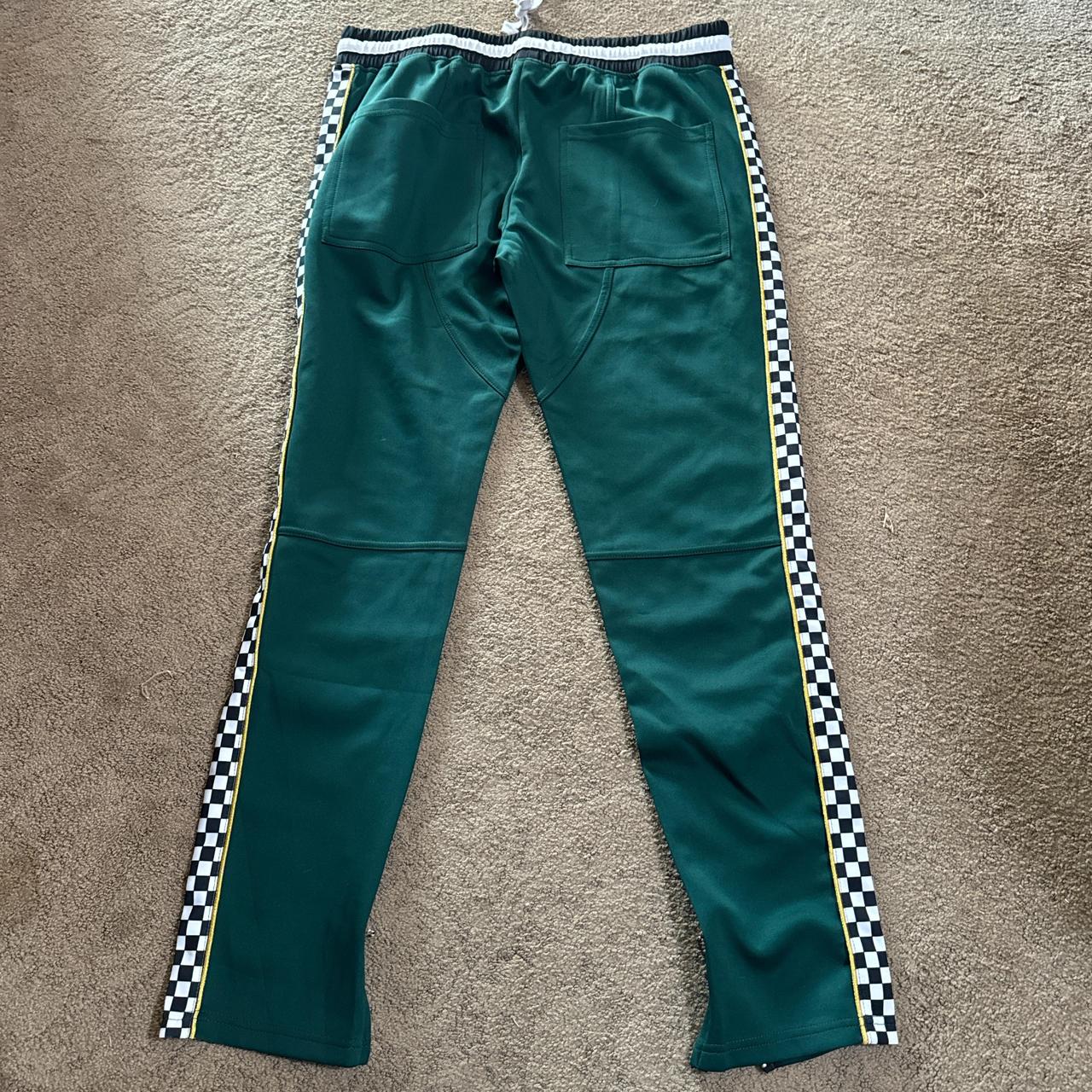 KARGER Green and yellow checkered track pants (XL... | Depop