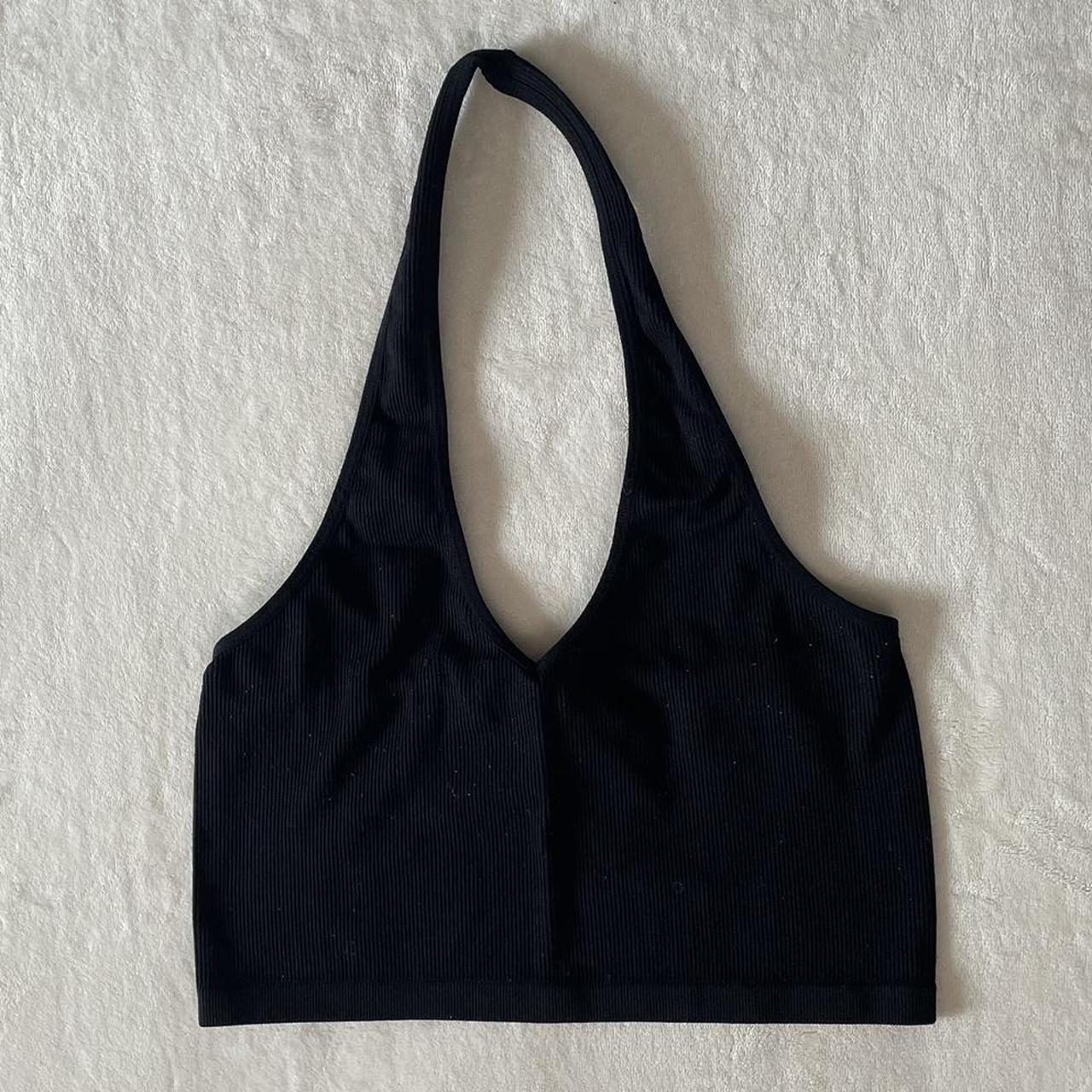 . bozzolo minimalist black seamless rib halter... - Depop