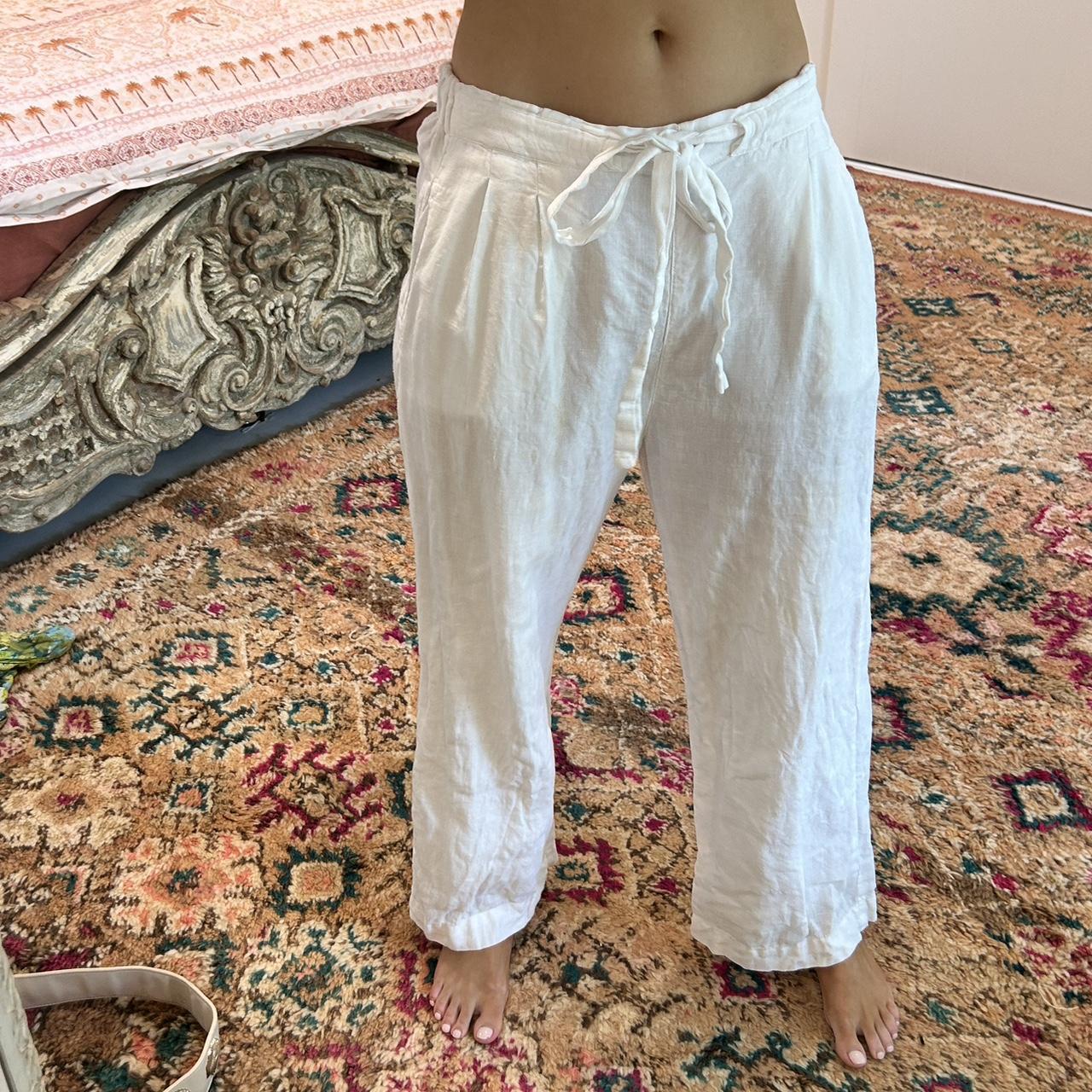 100% linen white pants with drawstring and... - Depop