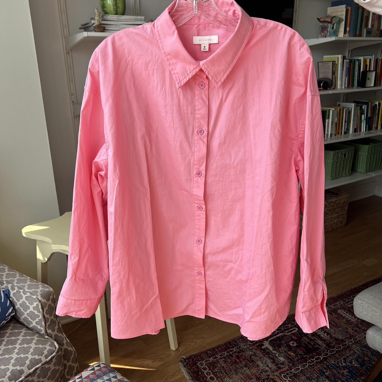 all:row bright pink oversized button down. Never... - Depop