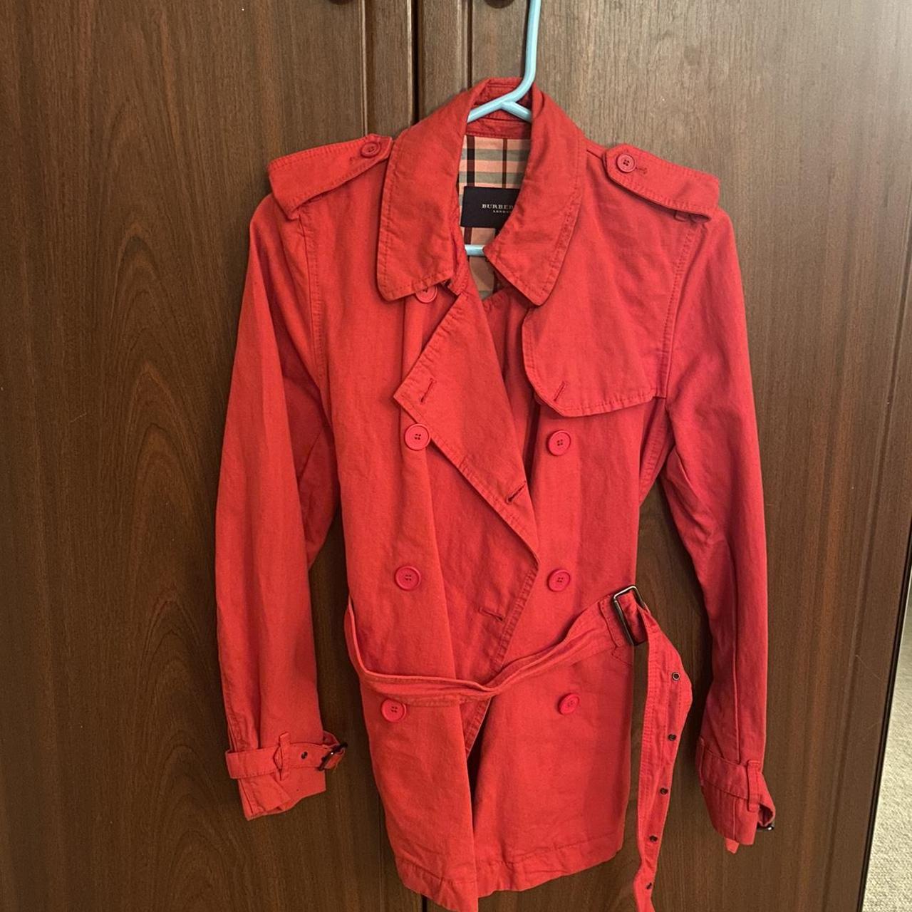 A classy red Burberry cotton trench coat. Retail... - Depop