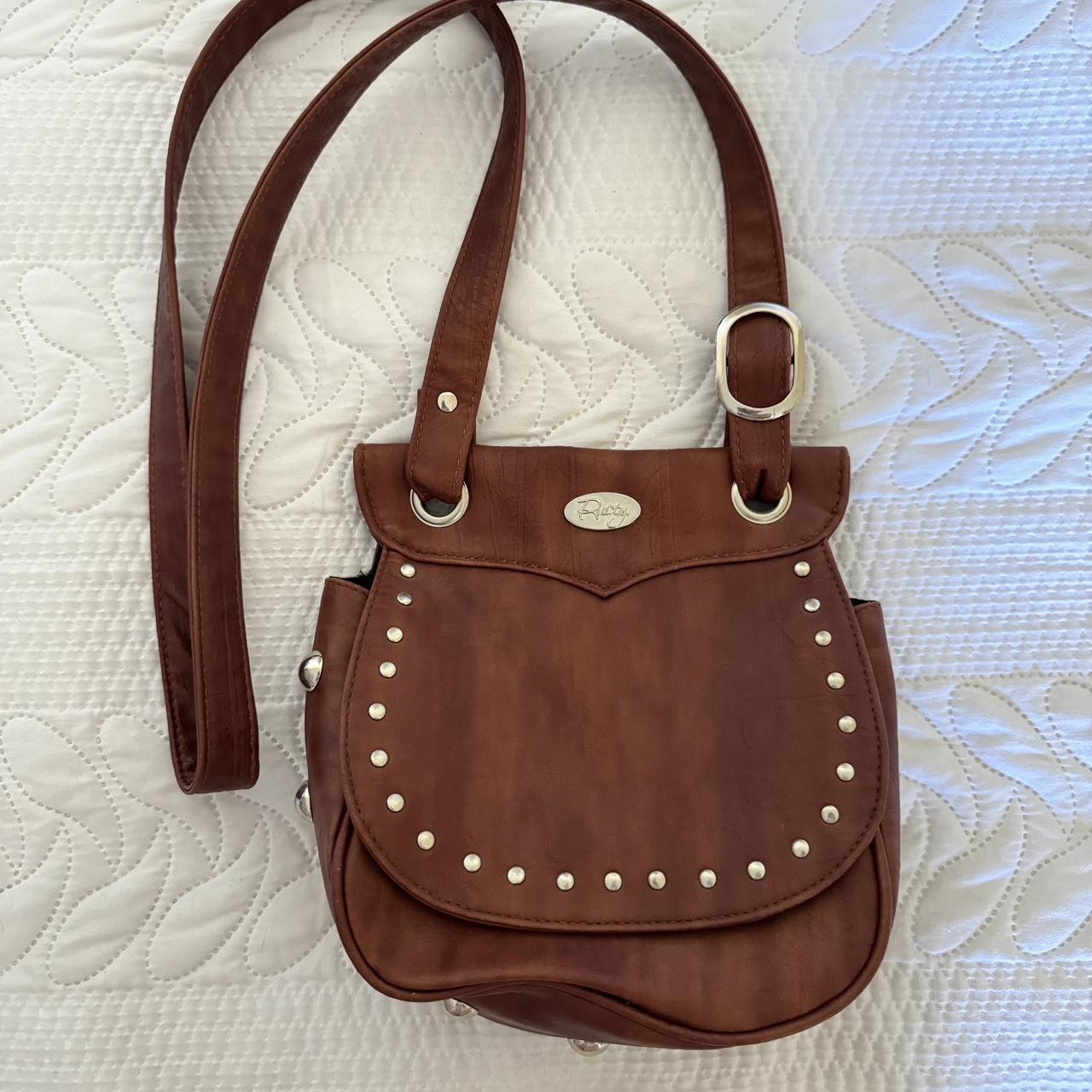 2000s Rusty studded crossbody bag Faux leather... - Depop