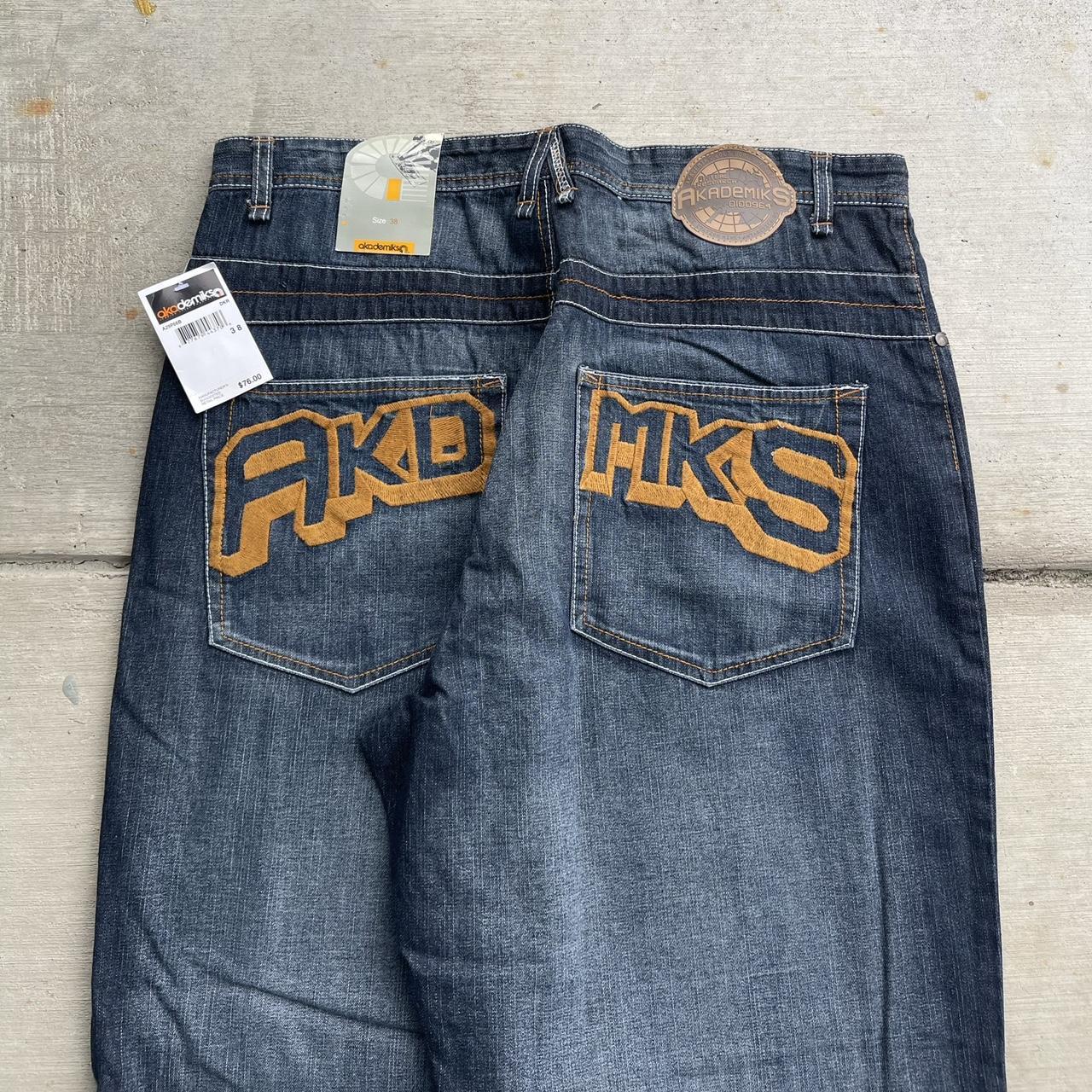 y2k akademiks embroidered jeans DEADSTOCK BRAND BEW... - Depop