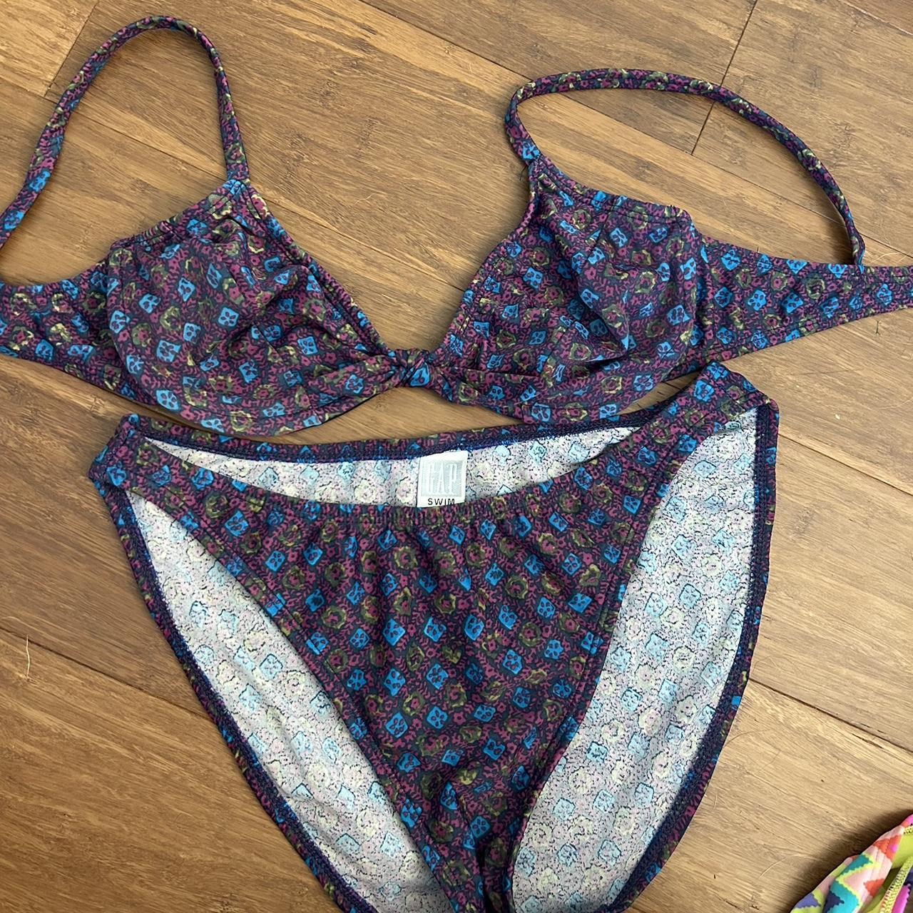 80s vintage GAP bikini set, purple with blue/green... - Depop