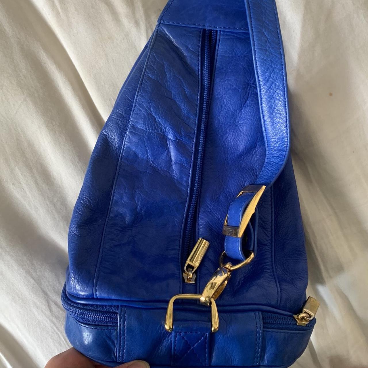 Cobalt blue leather cross body bag with lots of... - Depop