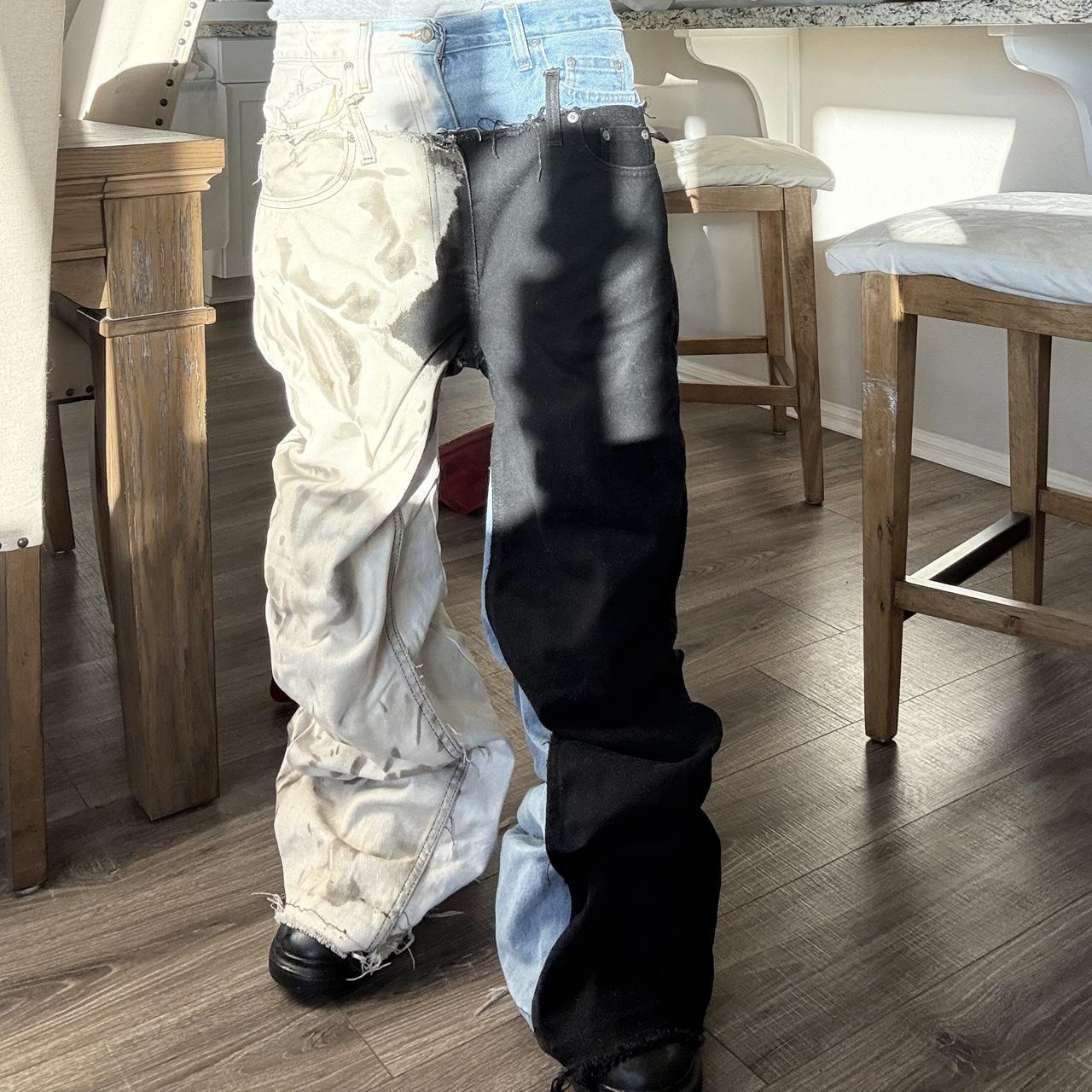 most unique custom made half bleach flare double... | Depop