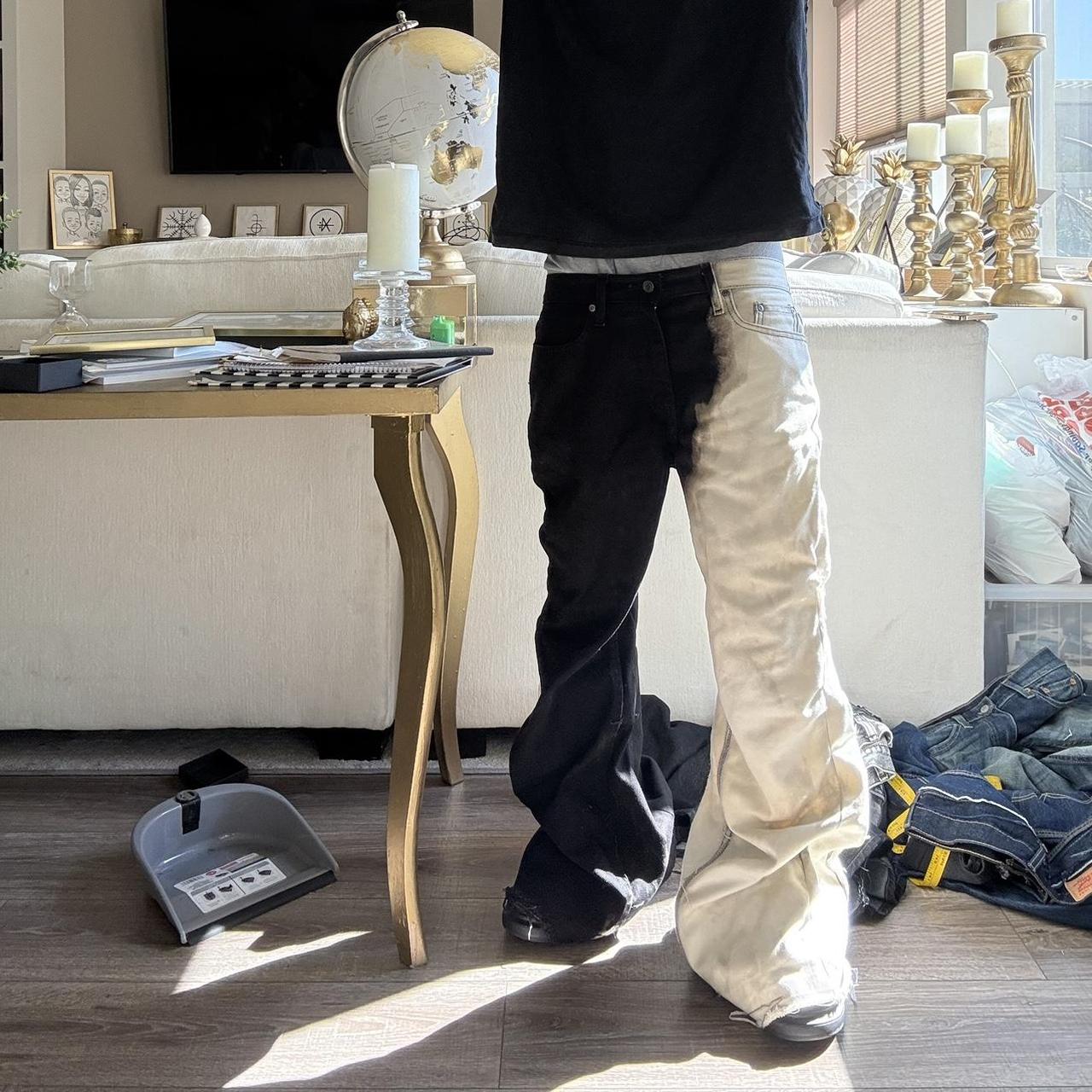 custom made flared half bleach jeans model is 5’8... | Depop