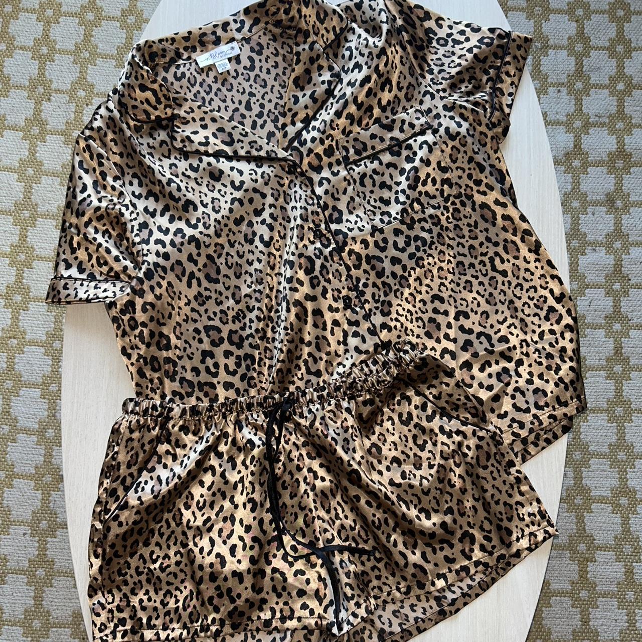 Leopard print satin pajamas short sleeve top and... | Depop