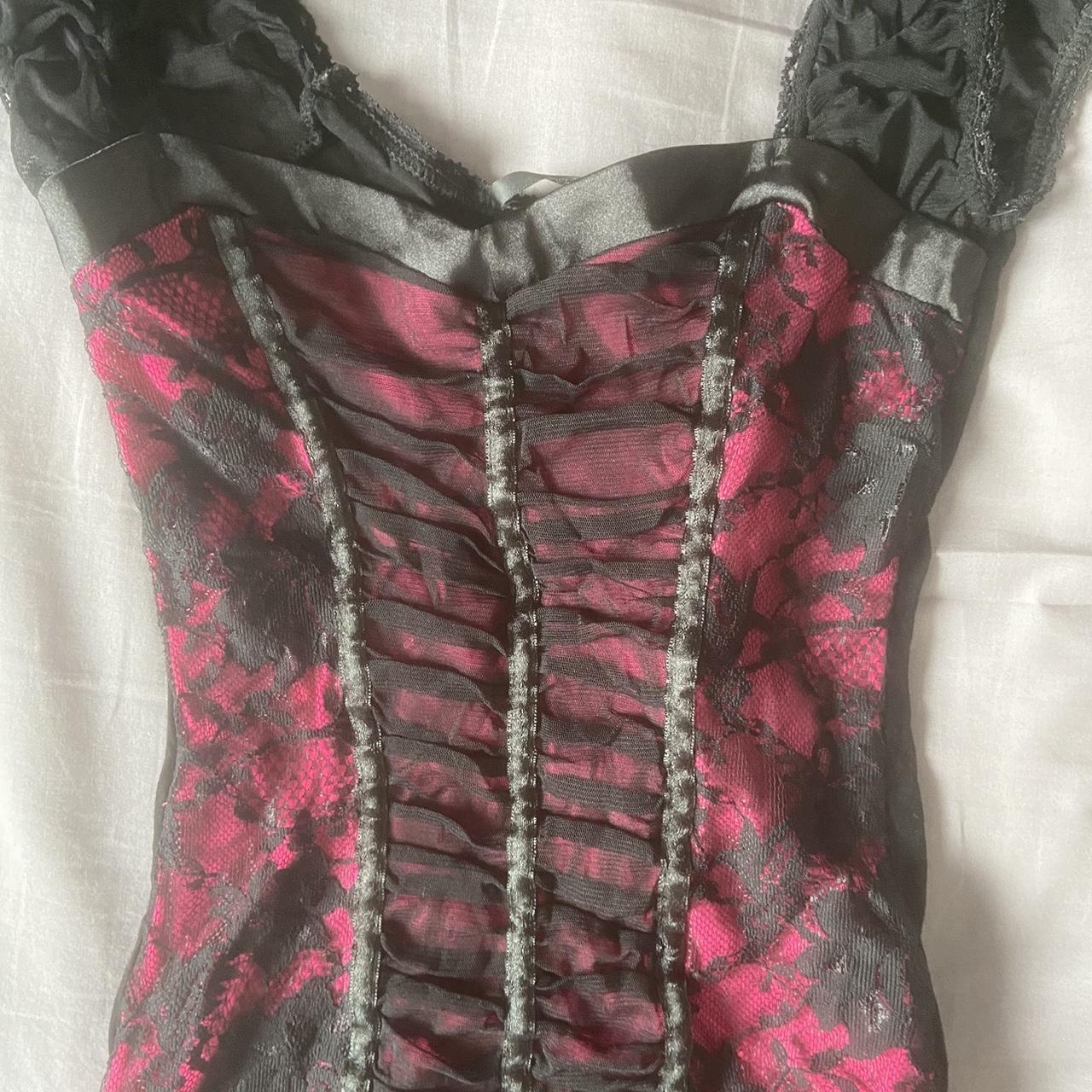 Hot pink black lace Jane Norman corset style... - Depop