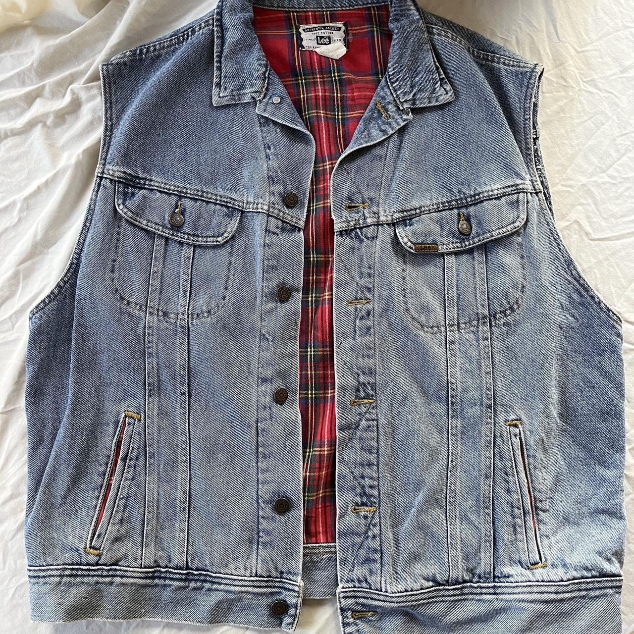 jean vest (jest, if you will) with red plaid lining.... - Depop