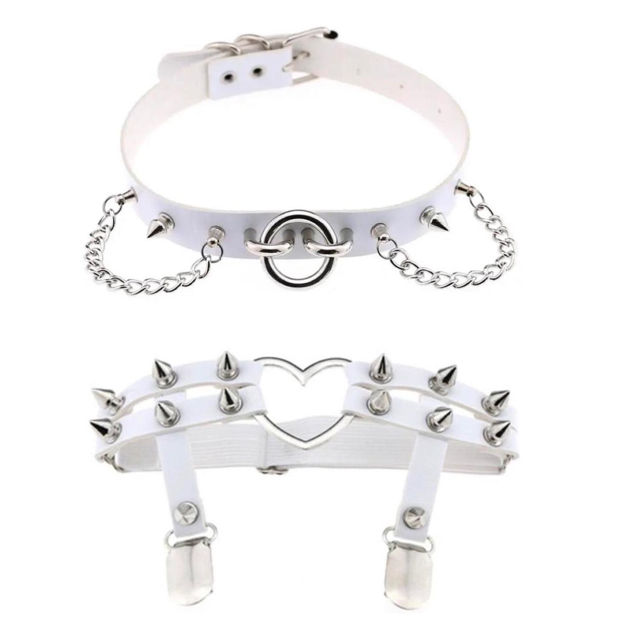 🤍 White Chocker & x2 Heart Spike Garter Belts 🤍 3... - Depop