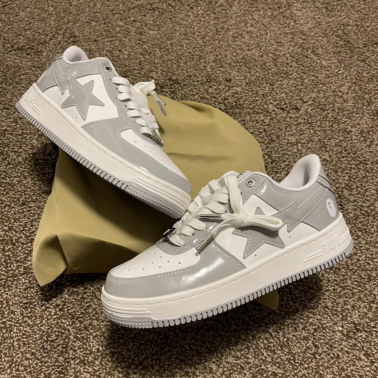 BAPESTA Patent Leather Grey White ⚪️⚪️ 9M / EUR... - Depop