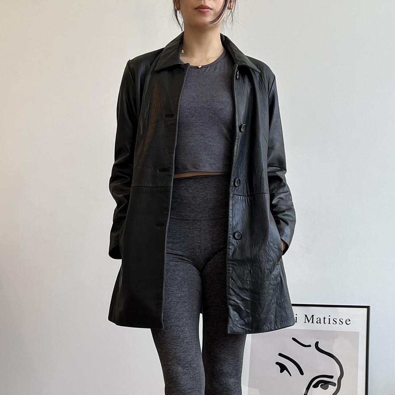 Vintage Merona genuine black leather jacket. Button... | Depop