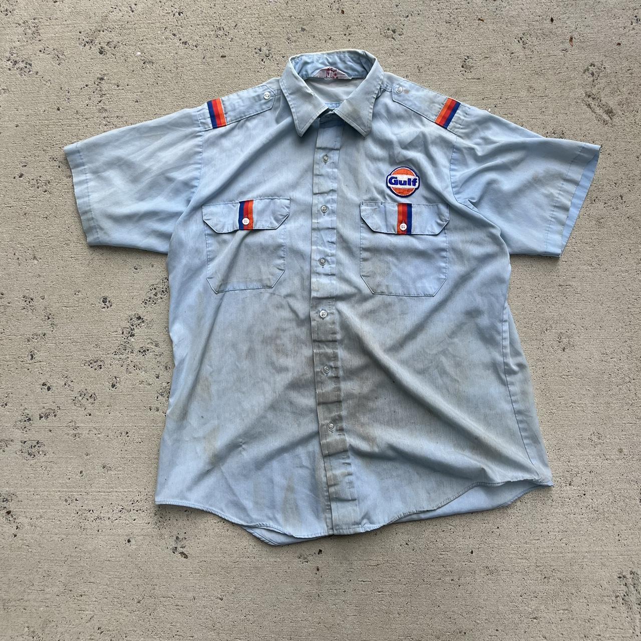 Early 70s True vintage Work shirt Crazy baby blue... - Depop