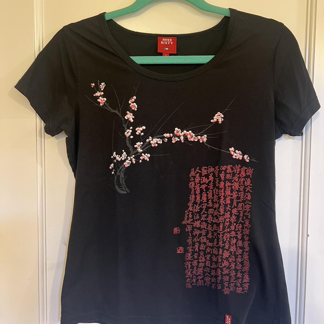 90s Miss Sixty black with red cherry blossom... | Depop