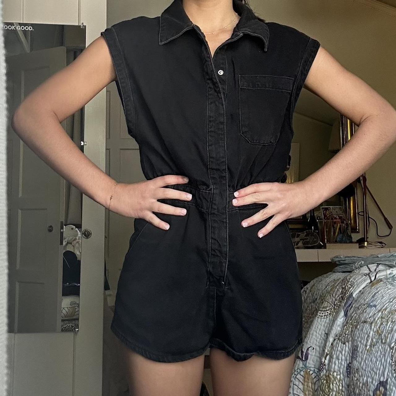 Zara Black Denim Romper size XS Worn 1x, perfect for... - Depop