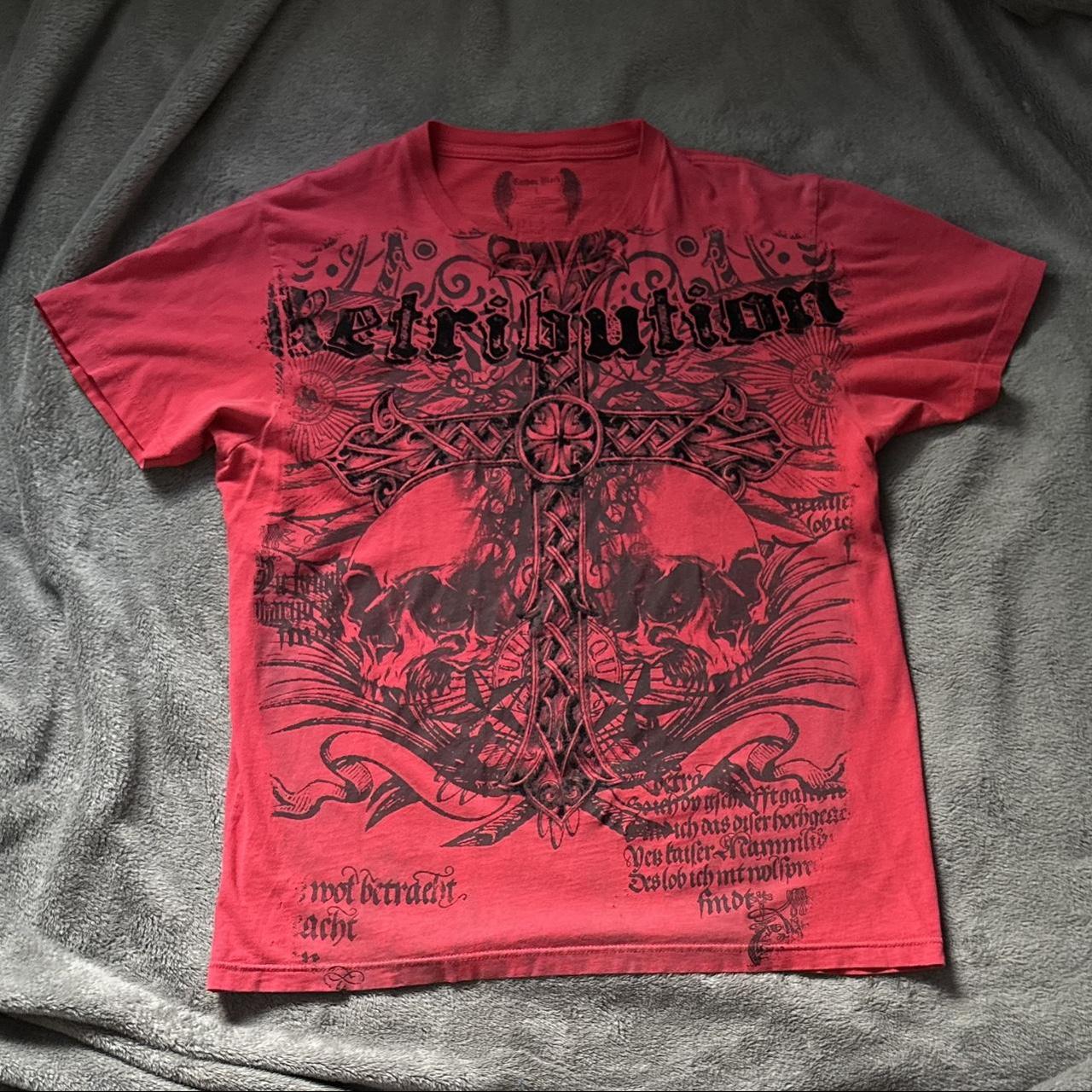 Affliction Men's Red and Black T-shirt | Depop