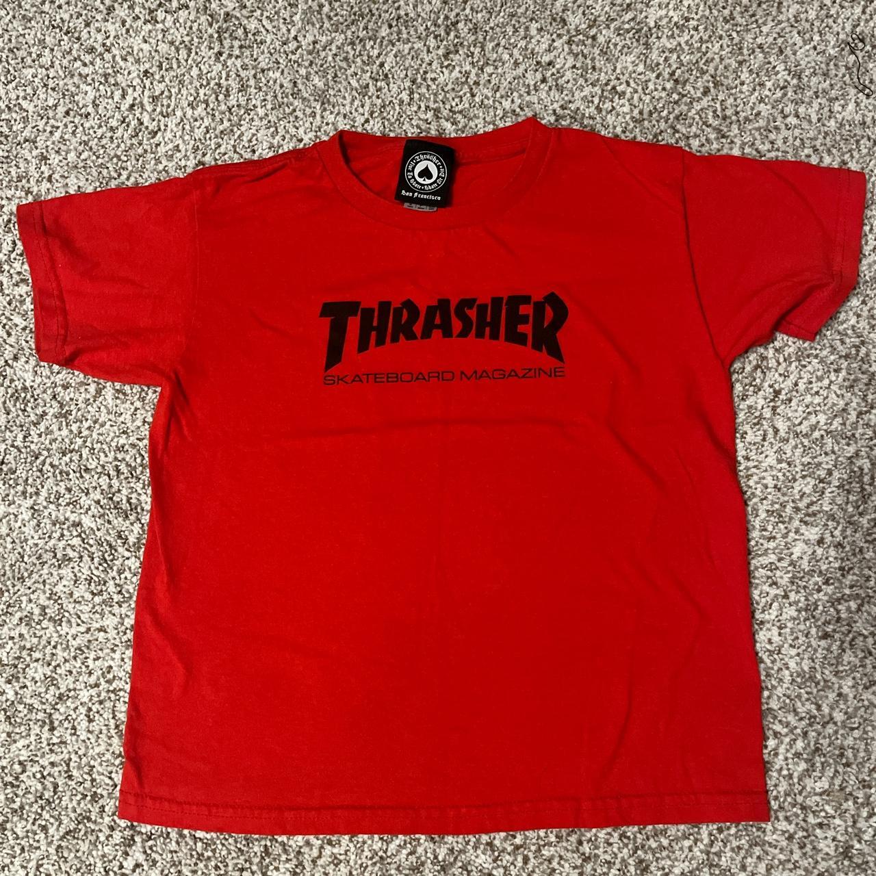 Thrasher Women's Red and Black Crop-top | Depop