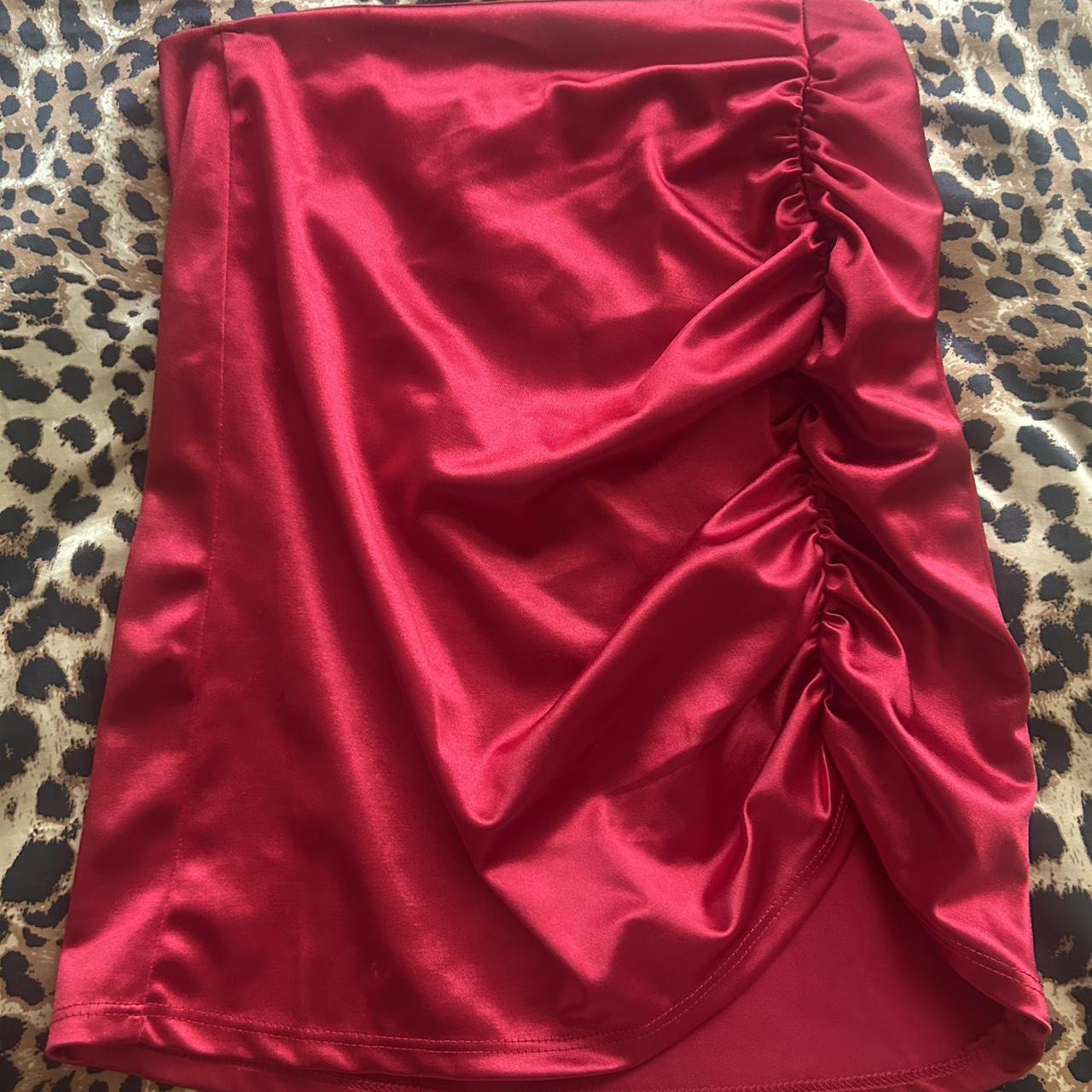 windsor red satin mini skirt with ruching! looks... | Depop