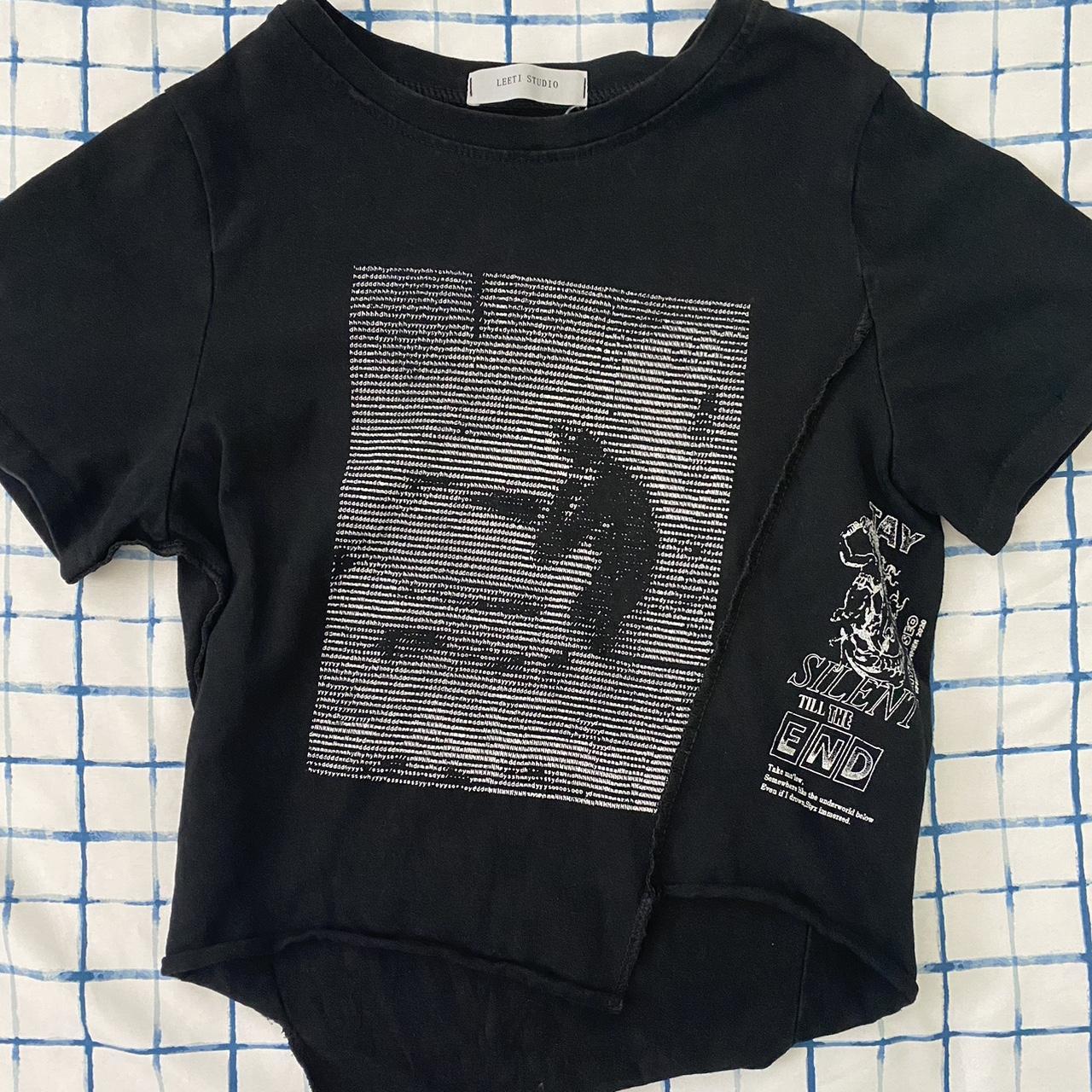 Yesstyle Black Asymmetrical Graphic Tee PLEASE PAY... - Depop