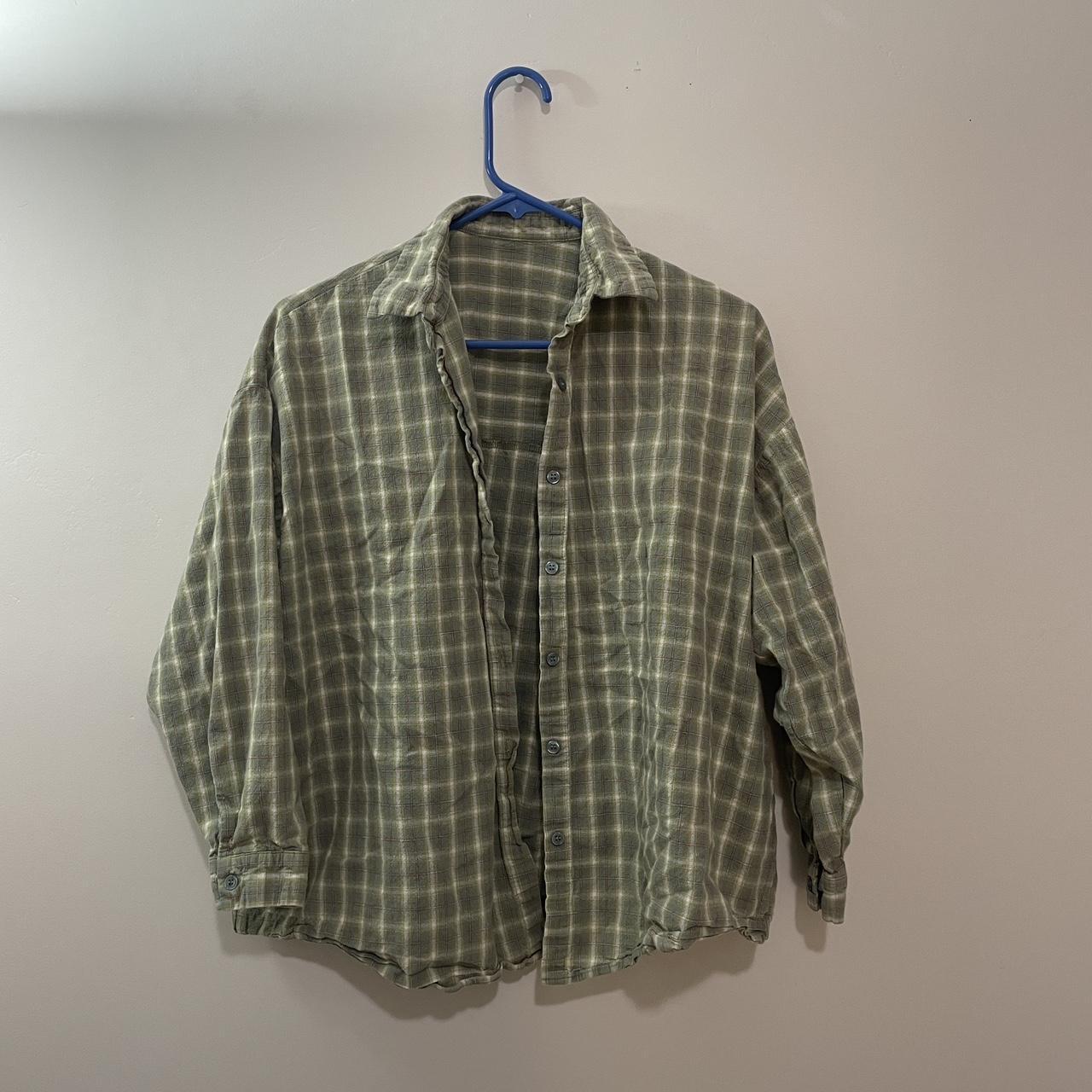 green plaid button up nice for layering in the fall... - Depop