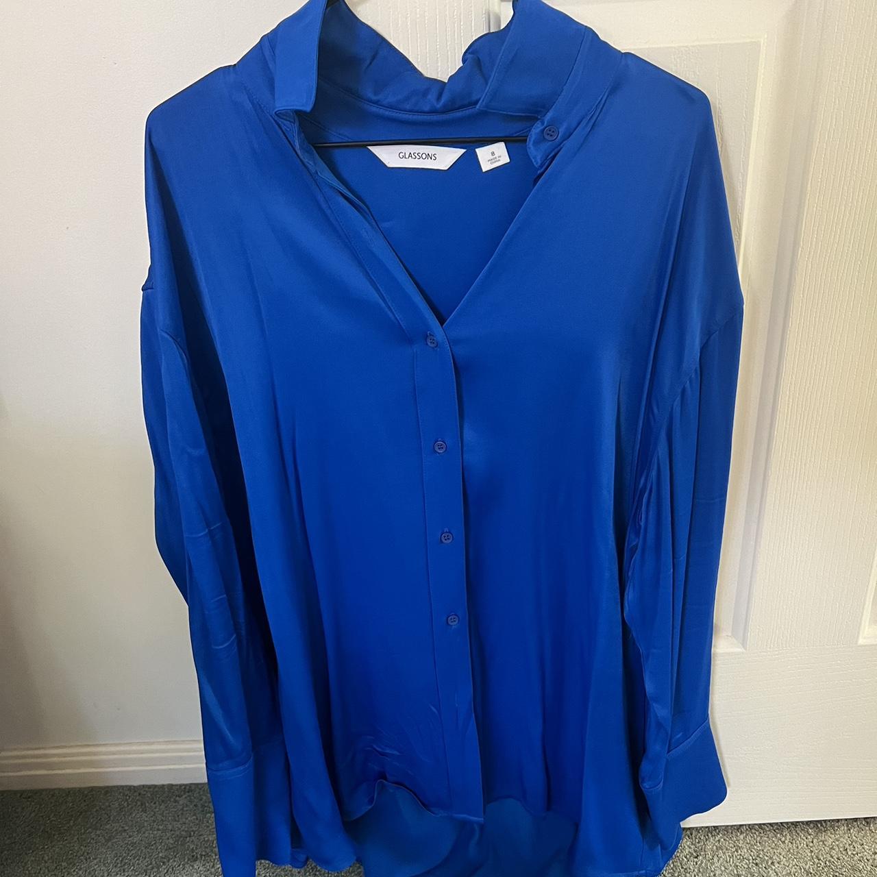 Dark blue satin shirt from Glassons. Only worn twice... - Depop