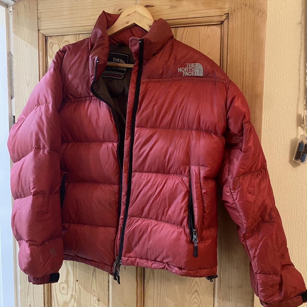 Red North Face Puffer Jacket Has Some Marks On It Depop