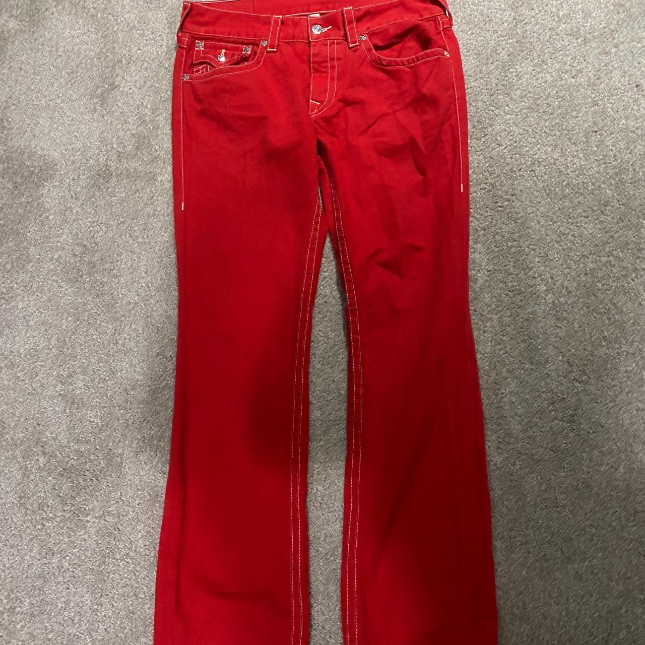 all red true religion pants size 32 large dm... - Depop