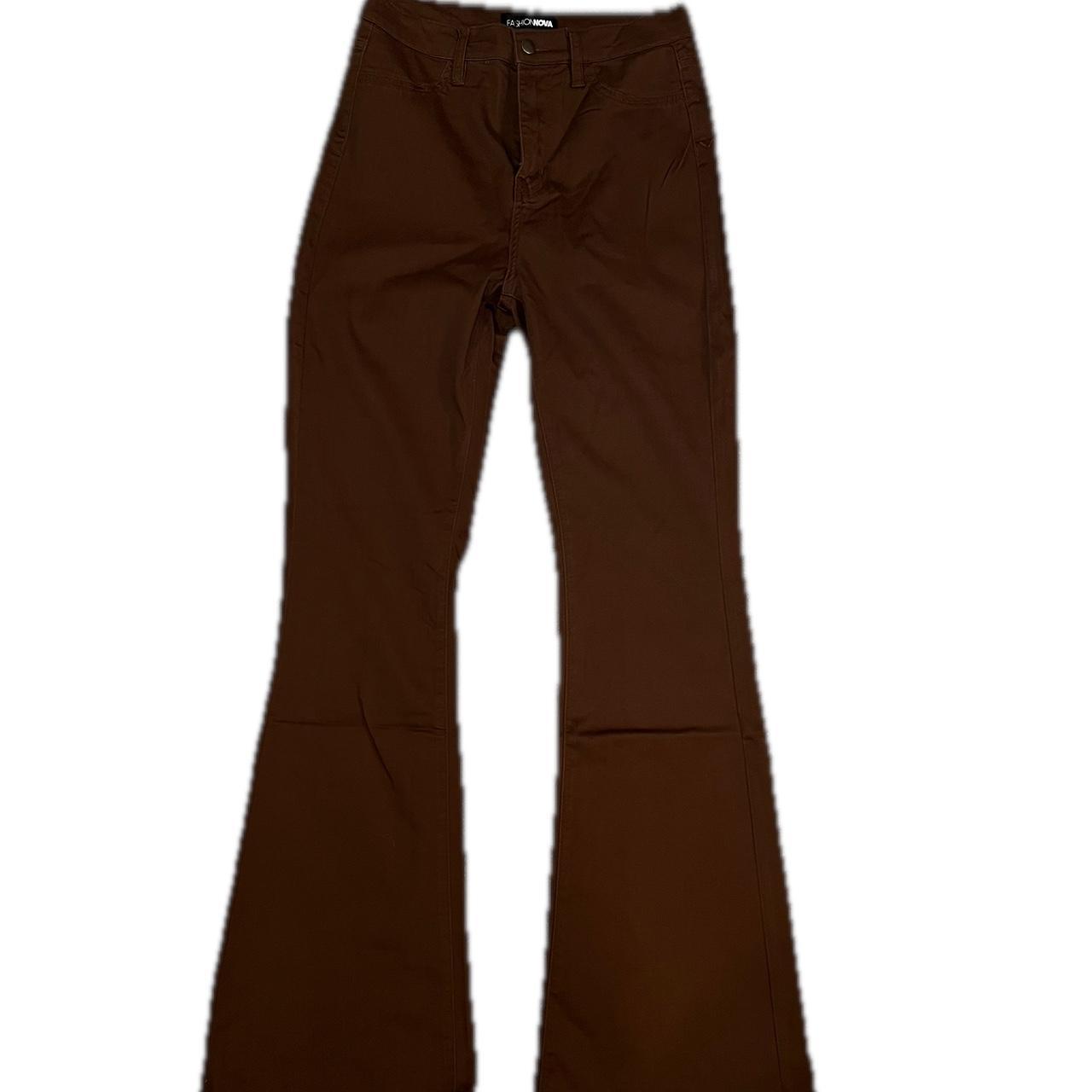 brown flare jeans super stretchy never worn size 11 - Depop