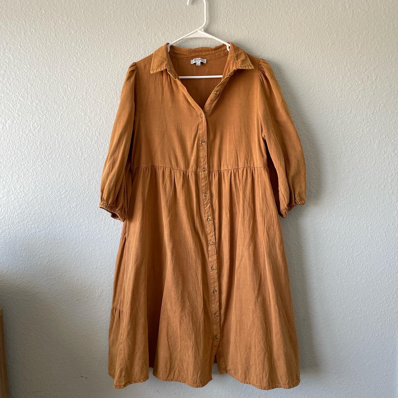 Polagram orange-tan Sandy colored mid length dress.... - Depop