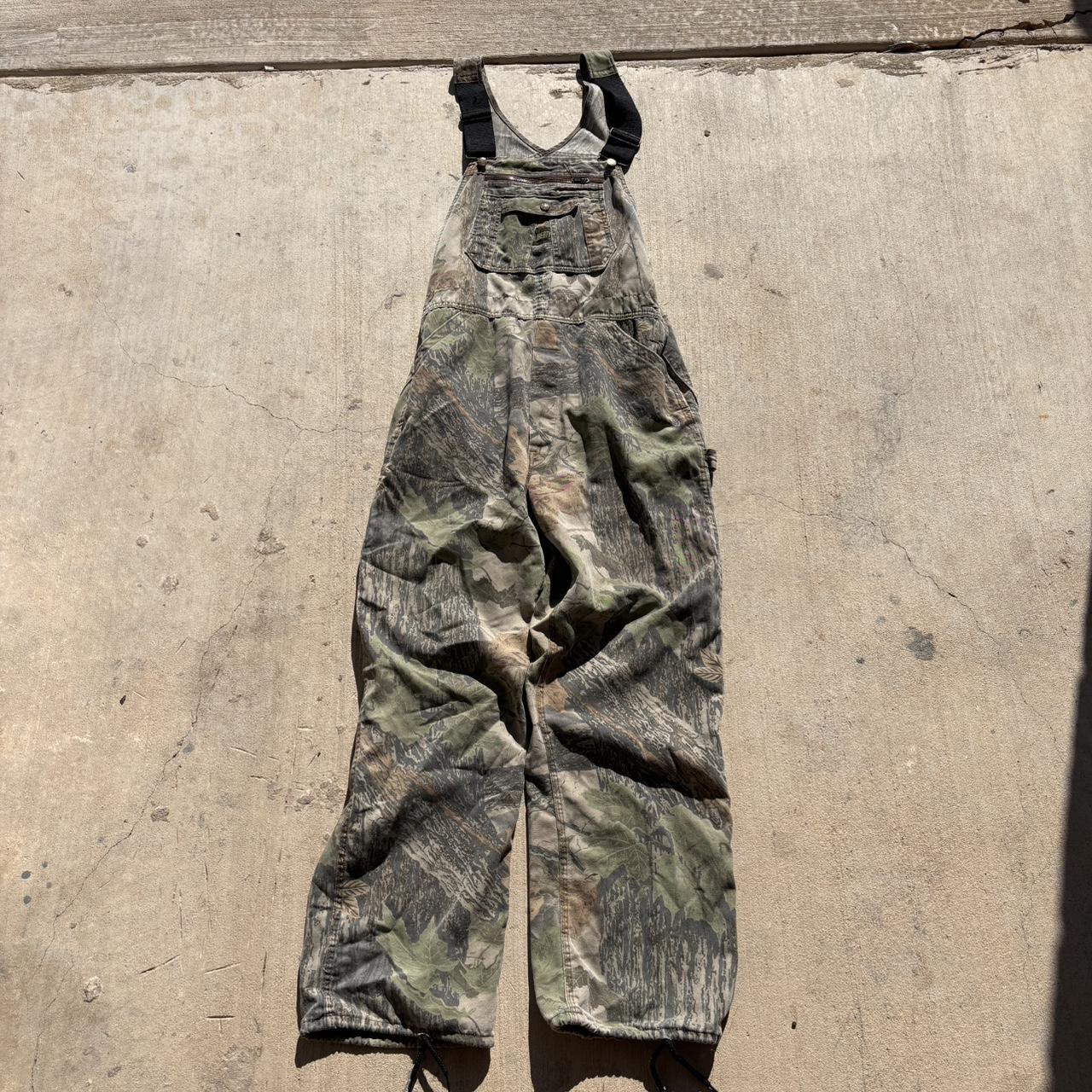 Vintage 90s Faded Camo Realtree Overalls... - Depop