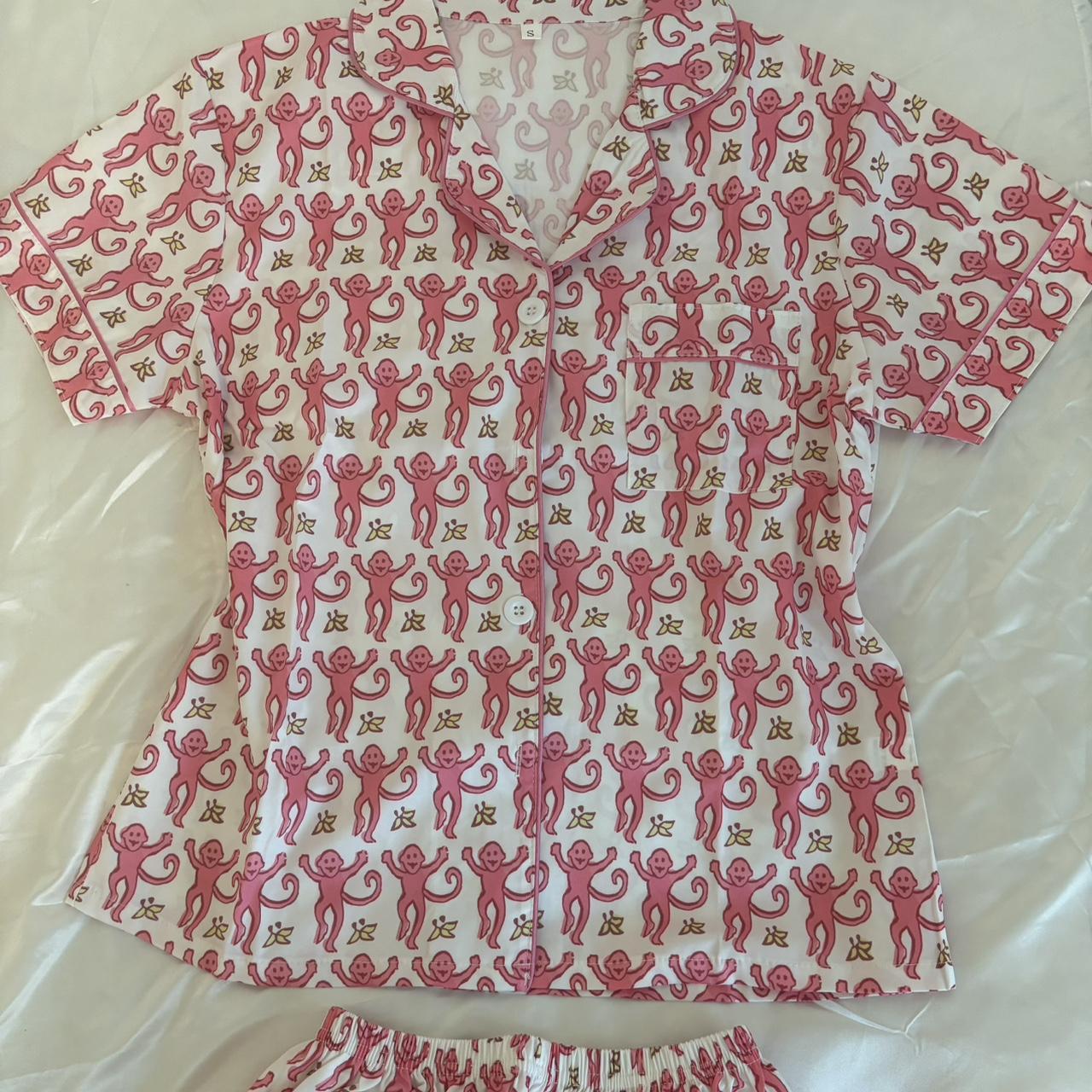 pink monkey pj set -size small -comes with... - Depop