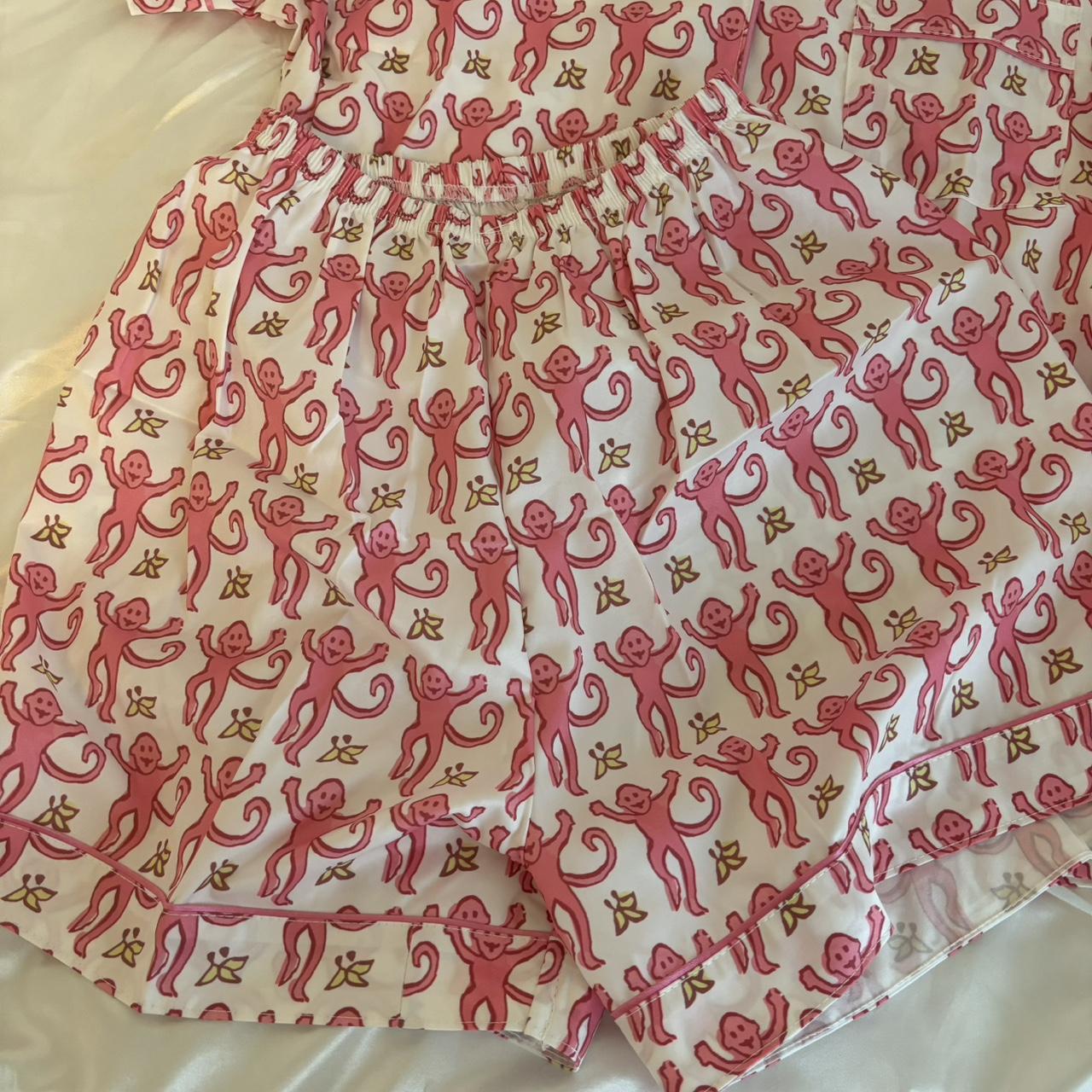 pink monkey pj set -size small -comes with... - Depop