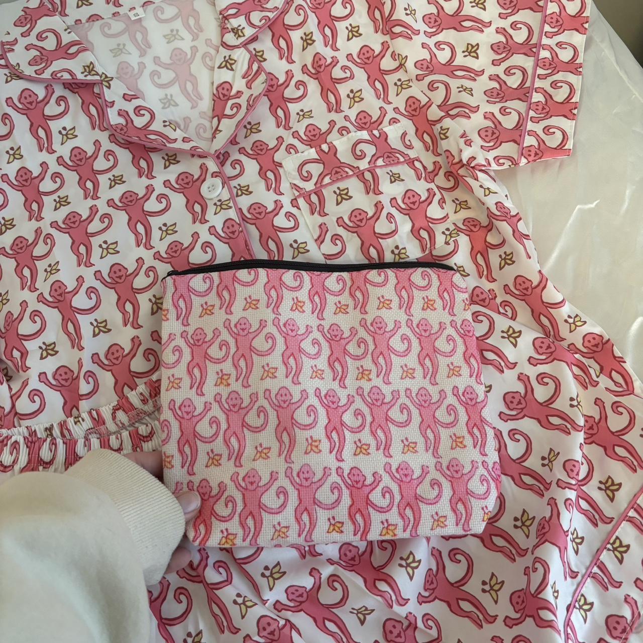 pink monkey pj set -size small -comes with... - Depop
