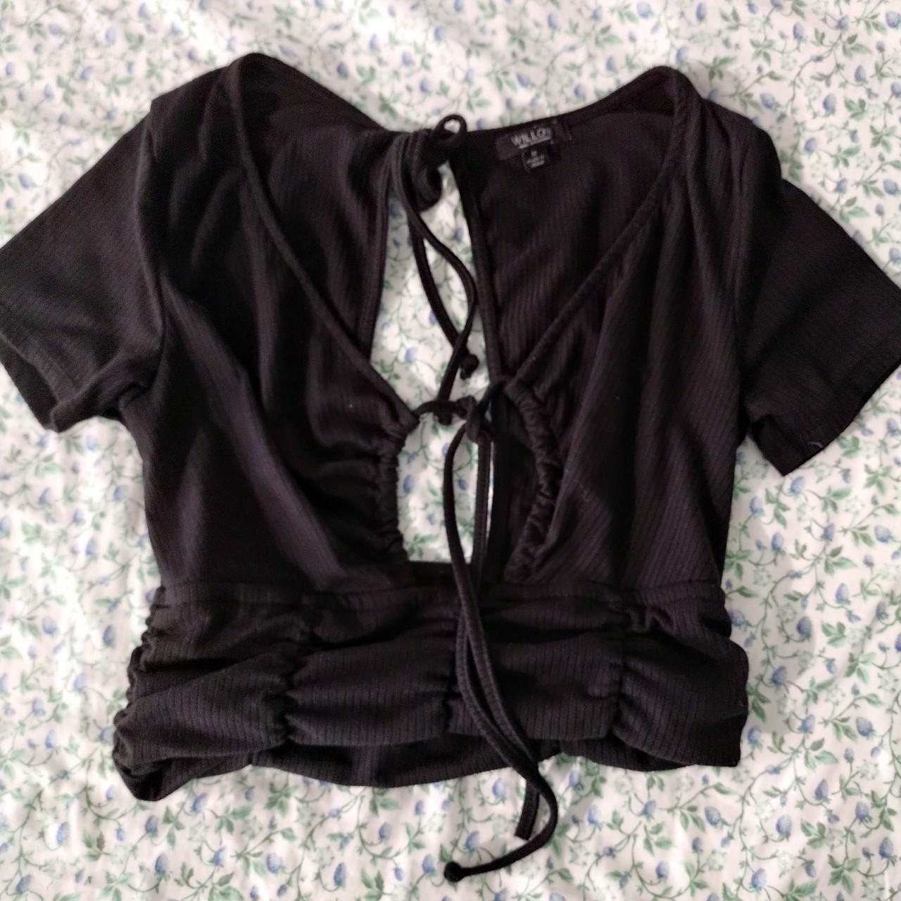 Whimsy goth Crop top Black tee blouse Open for... - Depop