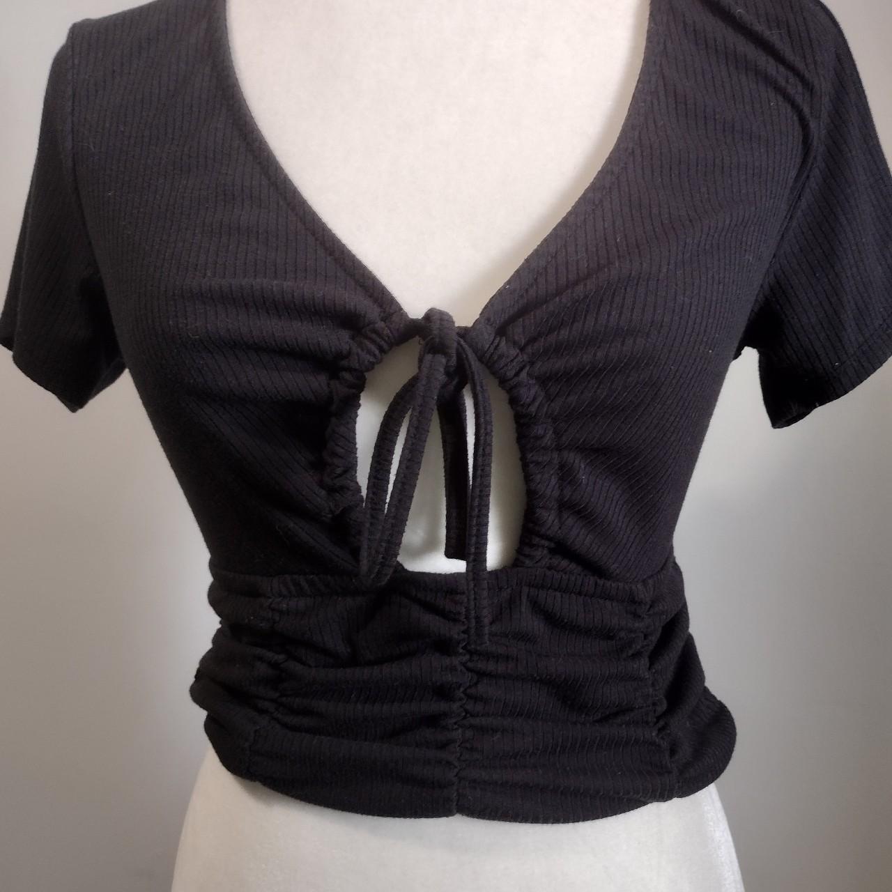 Whimsy goth Crop top Black tee blouse Open for... - Depop