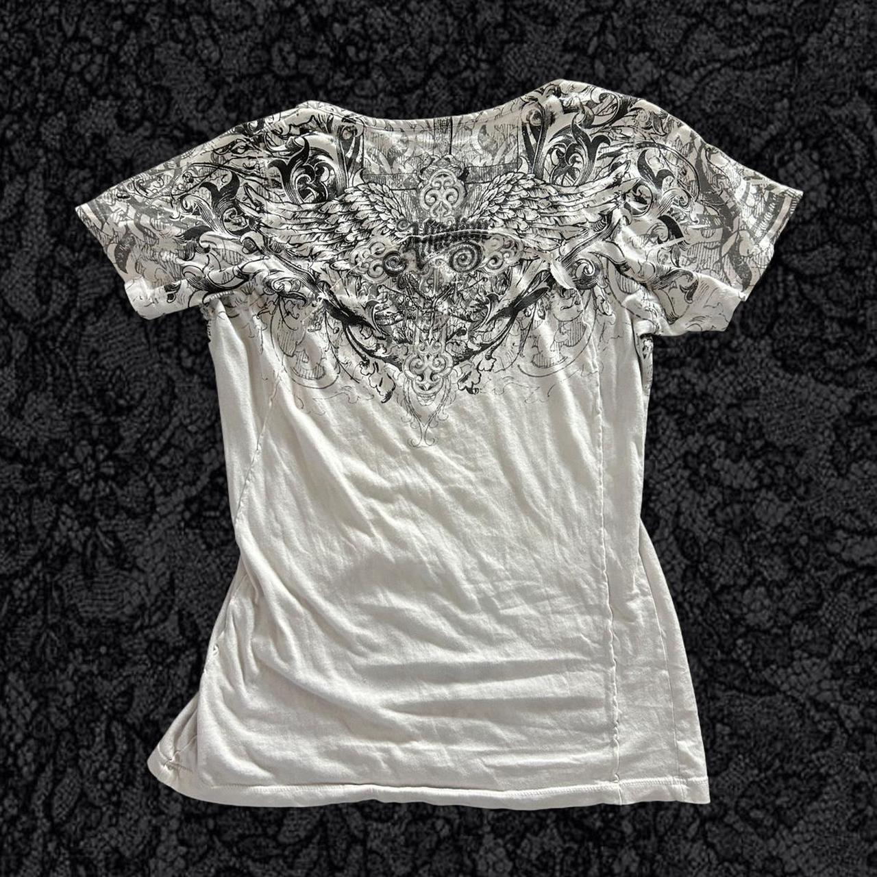 Affliction white & black shirt with rhinestones... - Depop