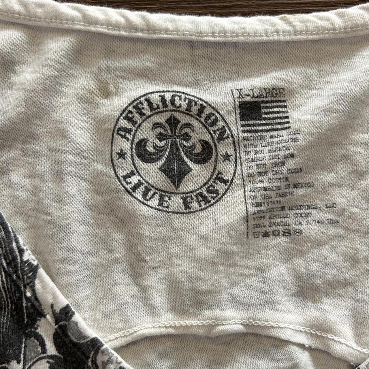 Affliction white & black shirt with rhinestones... - Depop