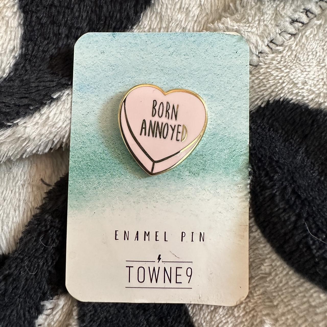 “Born Annoyed” pink and gold enamel pin - Depop