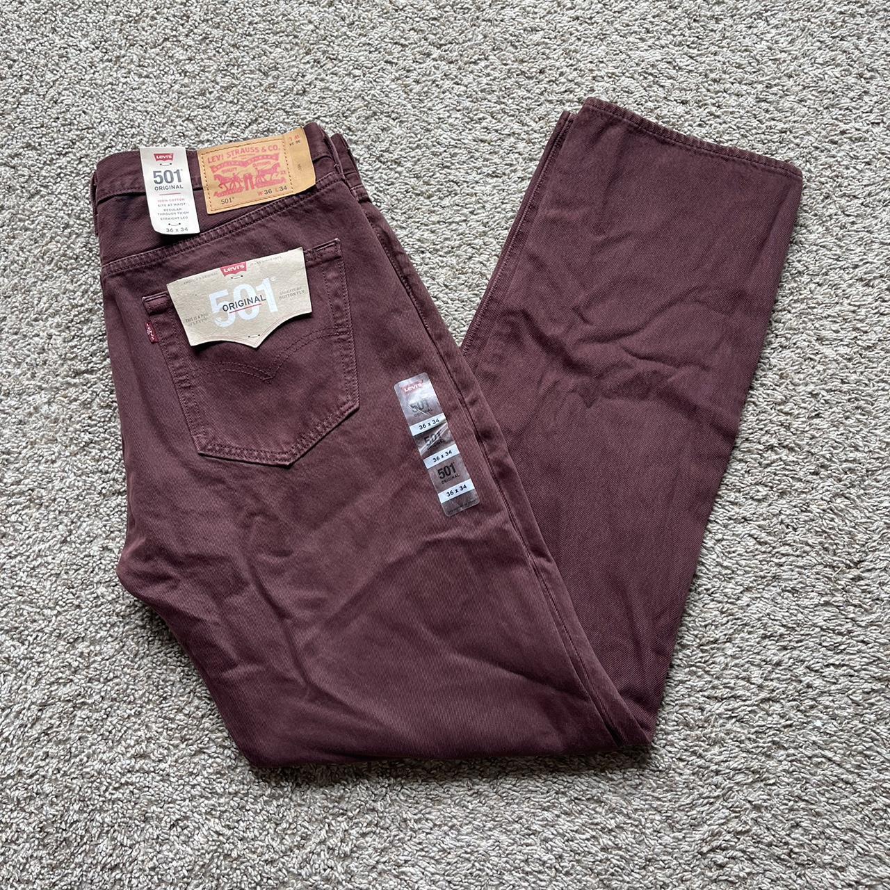 Levi 501 Maroon Jeans Size - 36x34 Condition -... - Depop