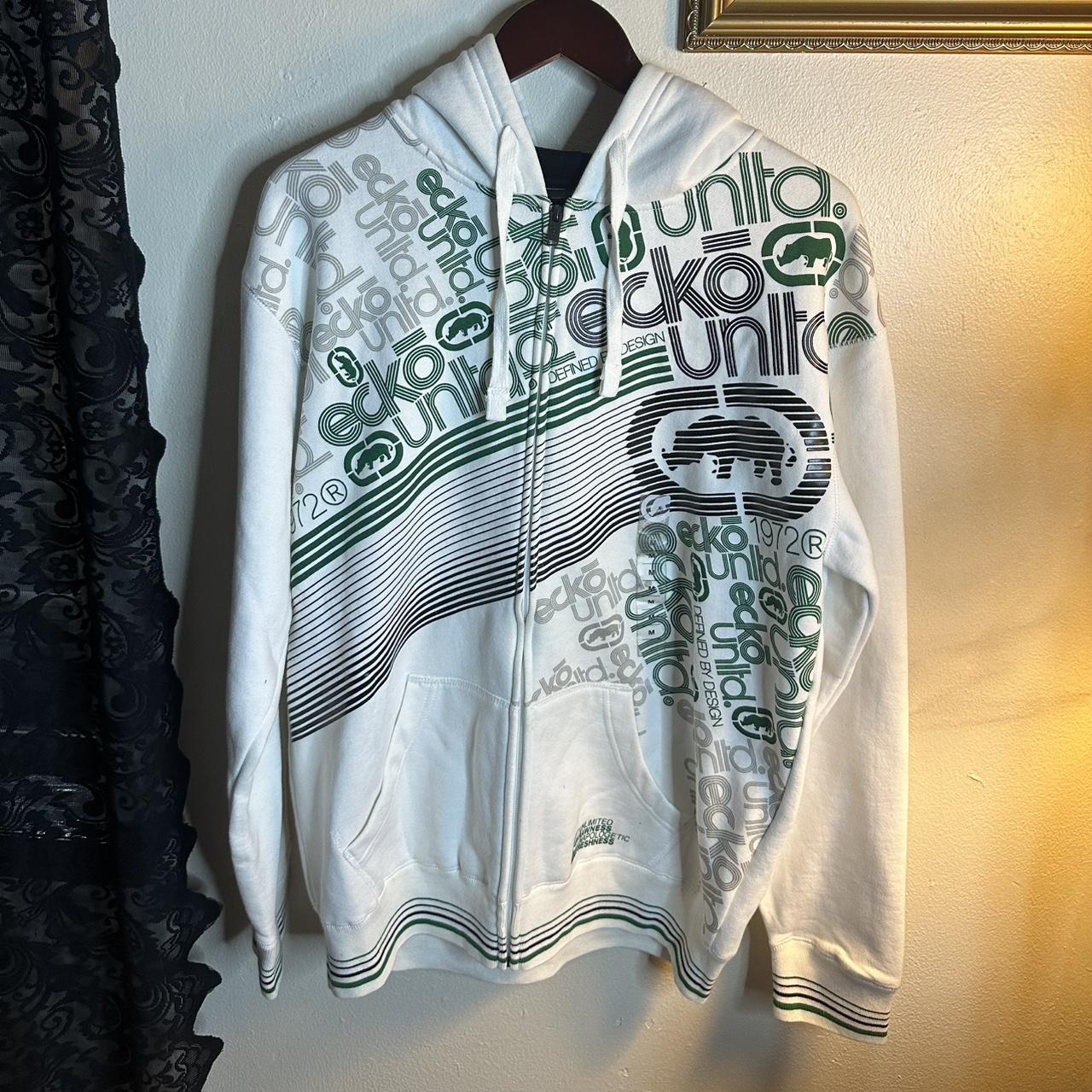 White and green Ecko Unltd. zip-up hoodie #skater... | Depop