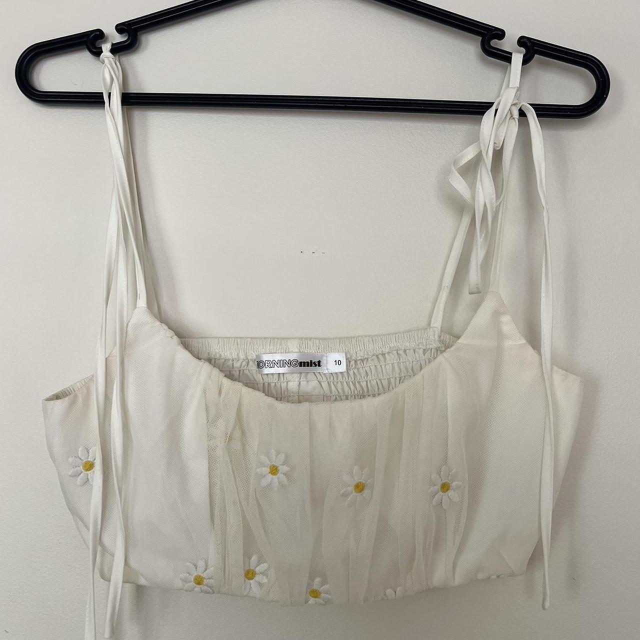 Embroidered daisy tie crop top Size 10 ( has small... - Depop