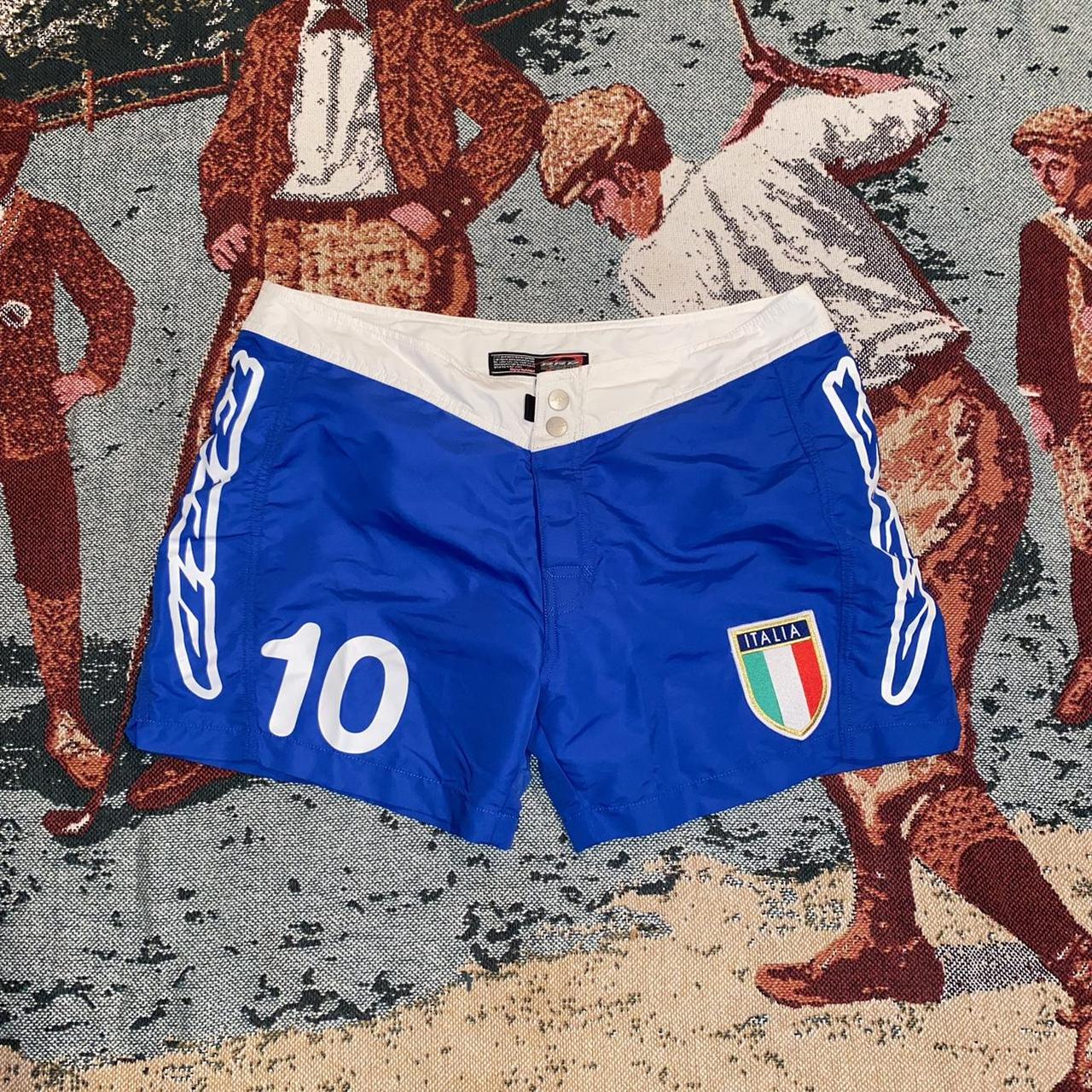 ‘RRD’ Blue Swim Trunks Italian Soccer Design w/ mesh... - Depop