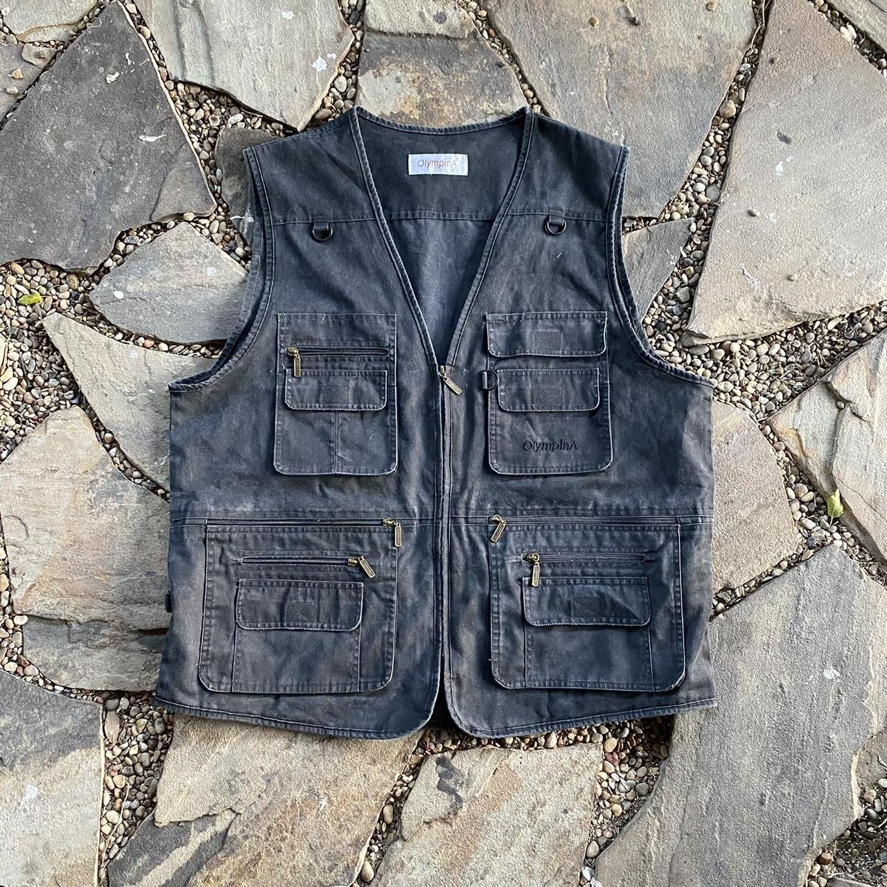 Black Faded Lightweight Utility Cargo Vest with lots... - Depop