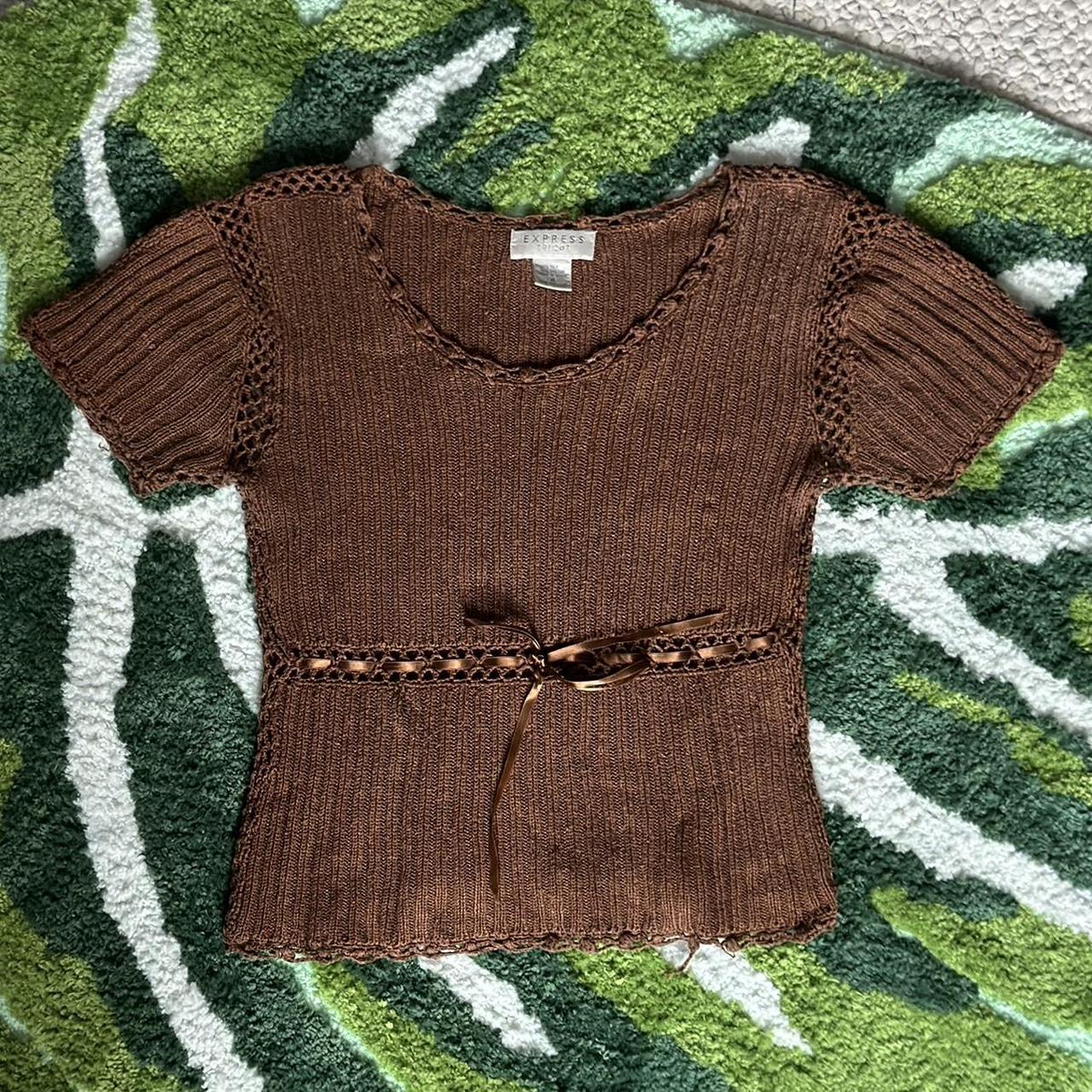 Brand Express Tricot Size Medium Brown top with... - Depop